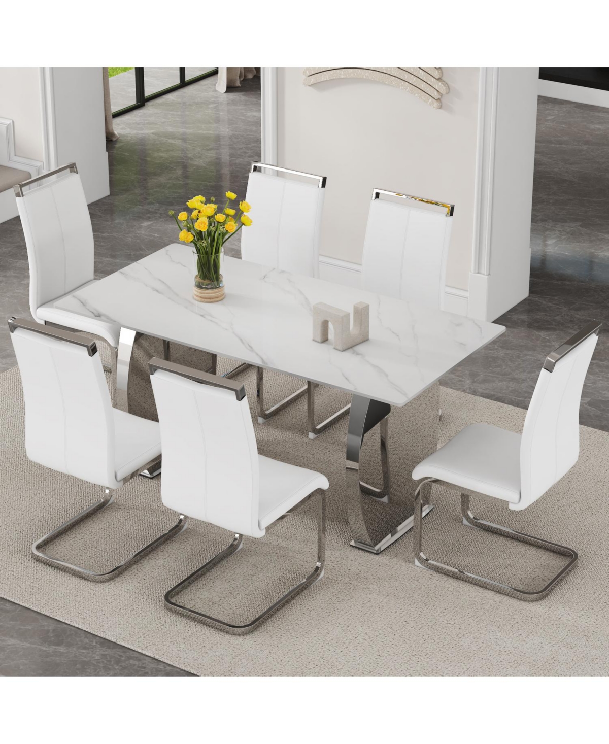 Click here for Snow Mountain White Sintered Stone Dining Set - 6... prices