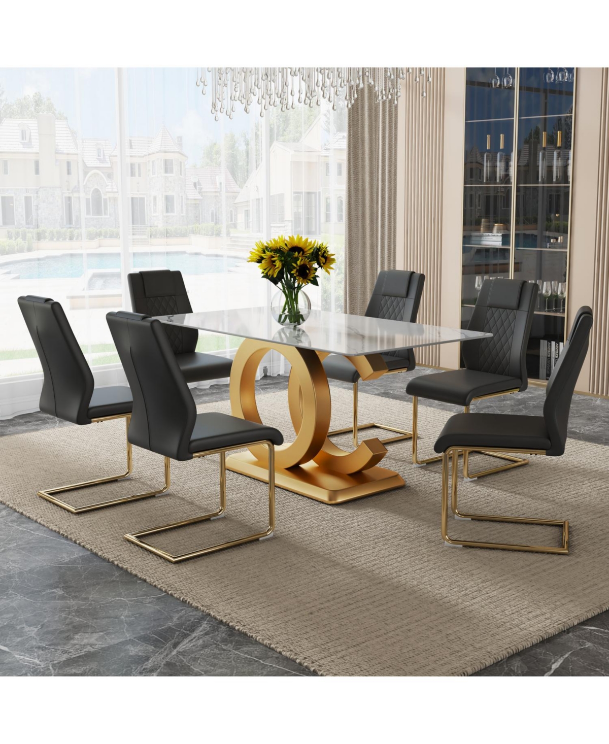 Click here for Streamdale 63" Glass Dining Set Marble Table... prices