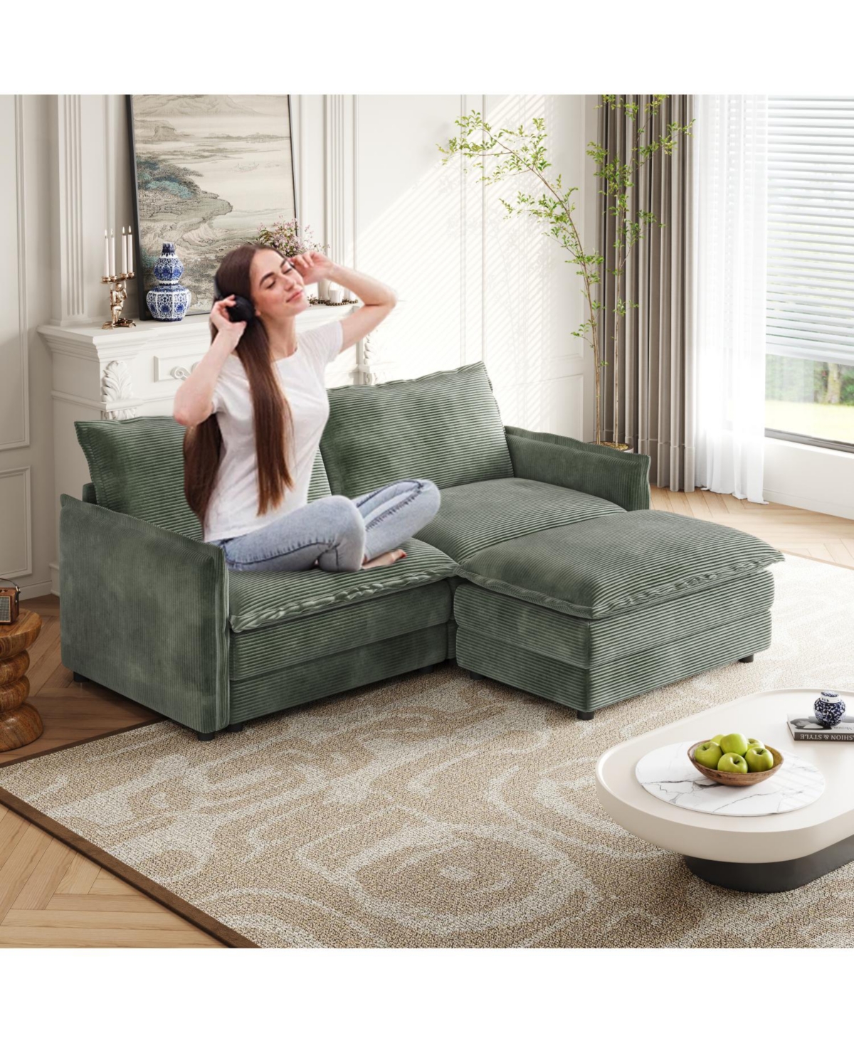 Click here for Streamdale Corduroy Loveseat Sofa with Ottoman & 2... prices