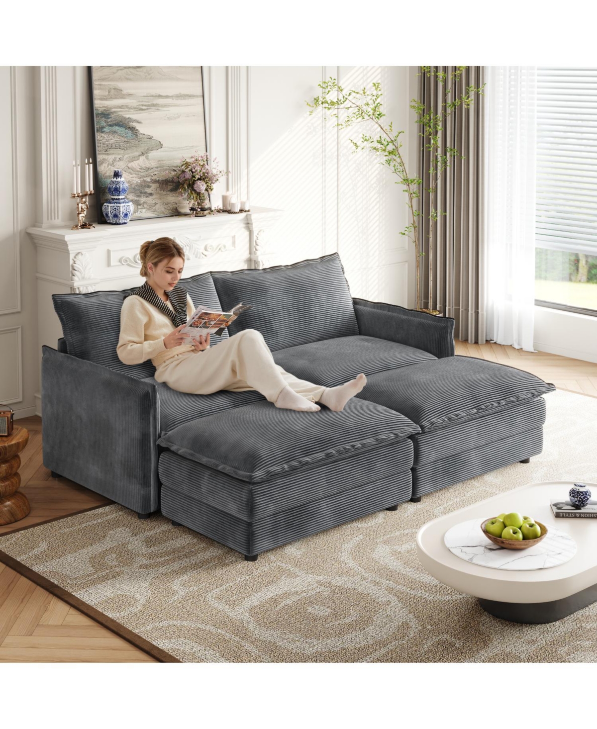 Click here for Streamdale Corduroy 2-Seater Sofa with Footrests &... prices
