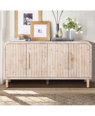59" Farmhouse Sideboard, Vertical Grain Carving, Adjustable Shelves ...