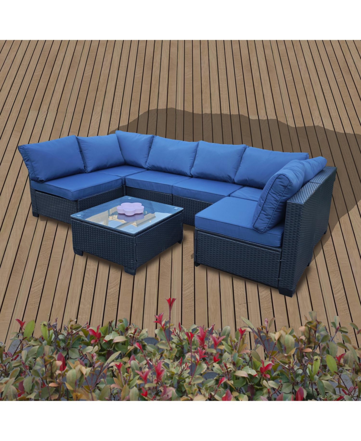 Click here for Streamdale Seven-Piece Black Rattan Outdoor Sofa S... prices