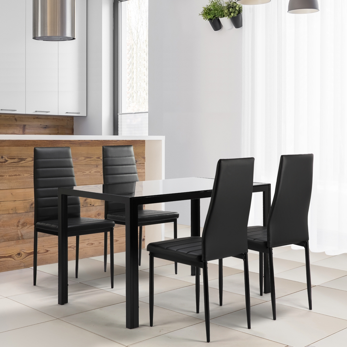 Click here for Streamdale 5-Piece Dining Set Glass Table  4 Leath... prices