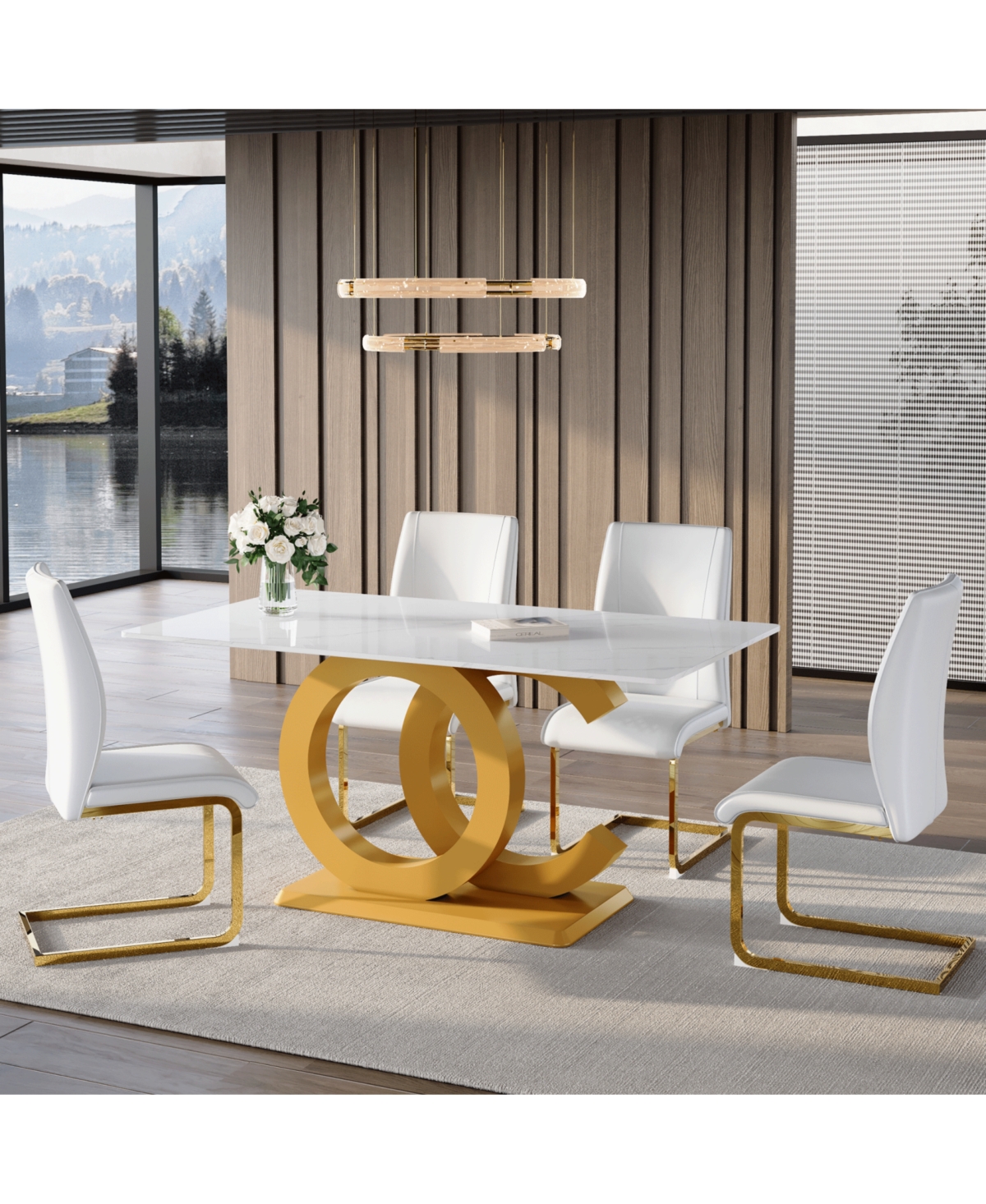 Click here for Streamdale Tempered Glass Dining Set with White Pu... prices