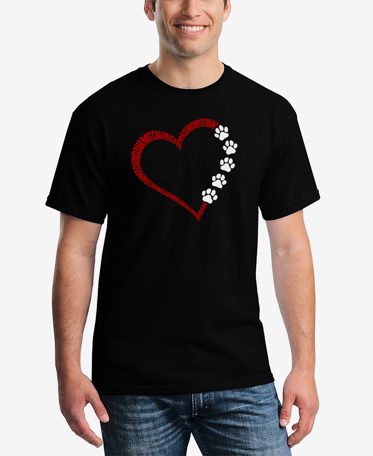 Click here for La Pop Art Mens Meow Heart Word Art T-Shirt - Blac... prices