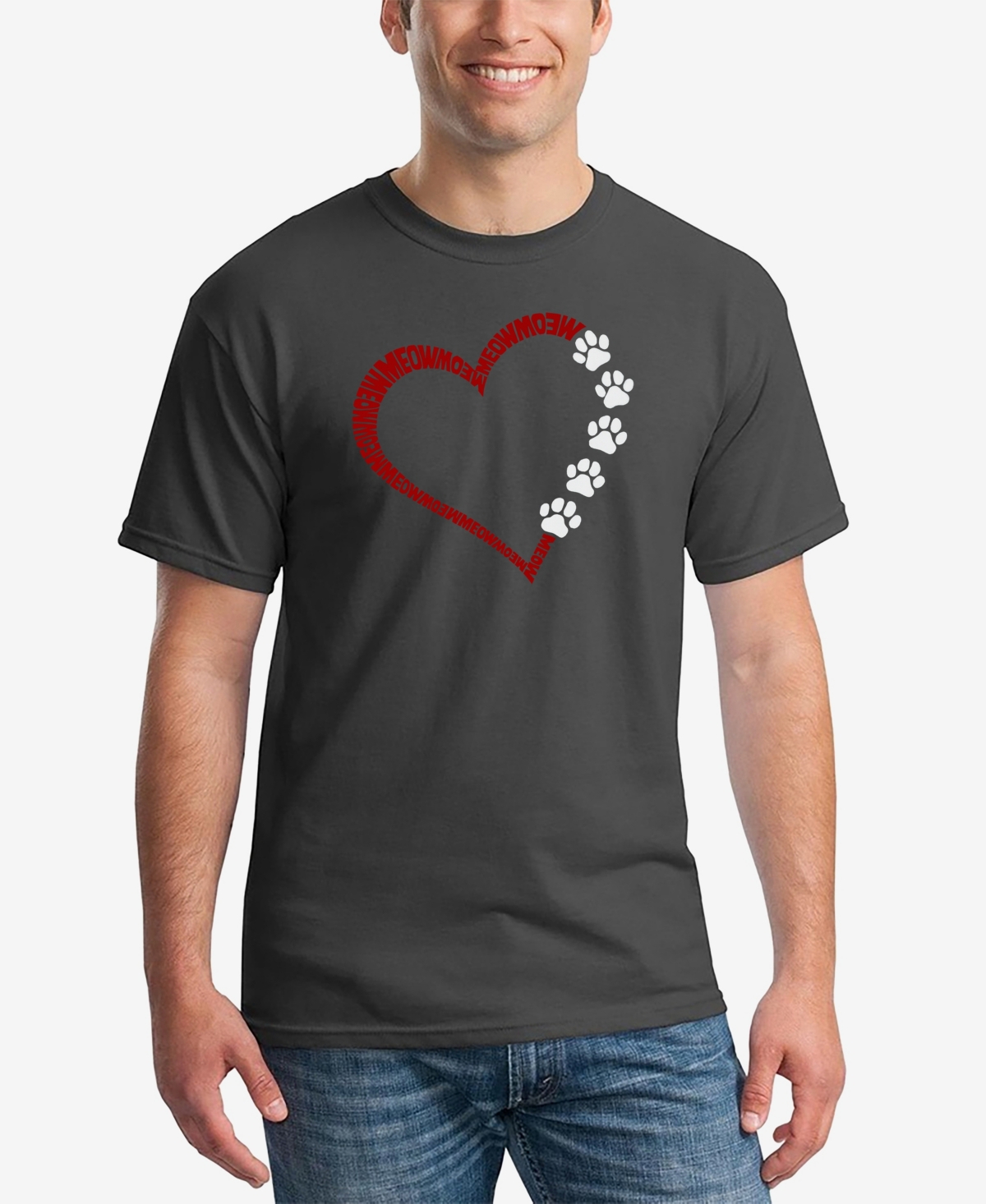 Click here for La Pop Art Mens Meow Heart Word Art T-Shirt - Dark... prices
