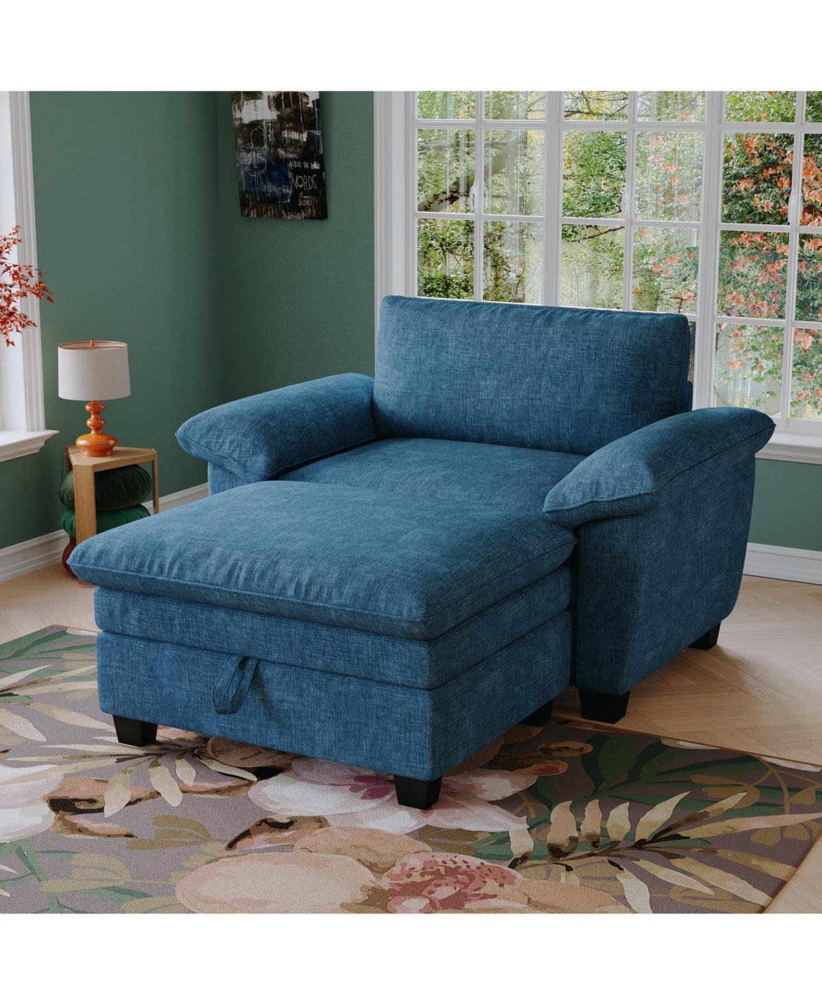 Click here for Streamdale 51" Blue Chenille Chaise Lounge wi... prices
