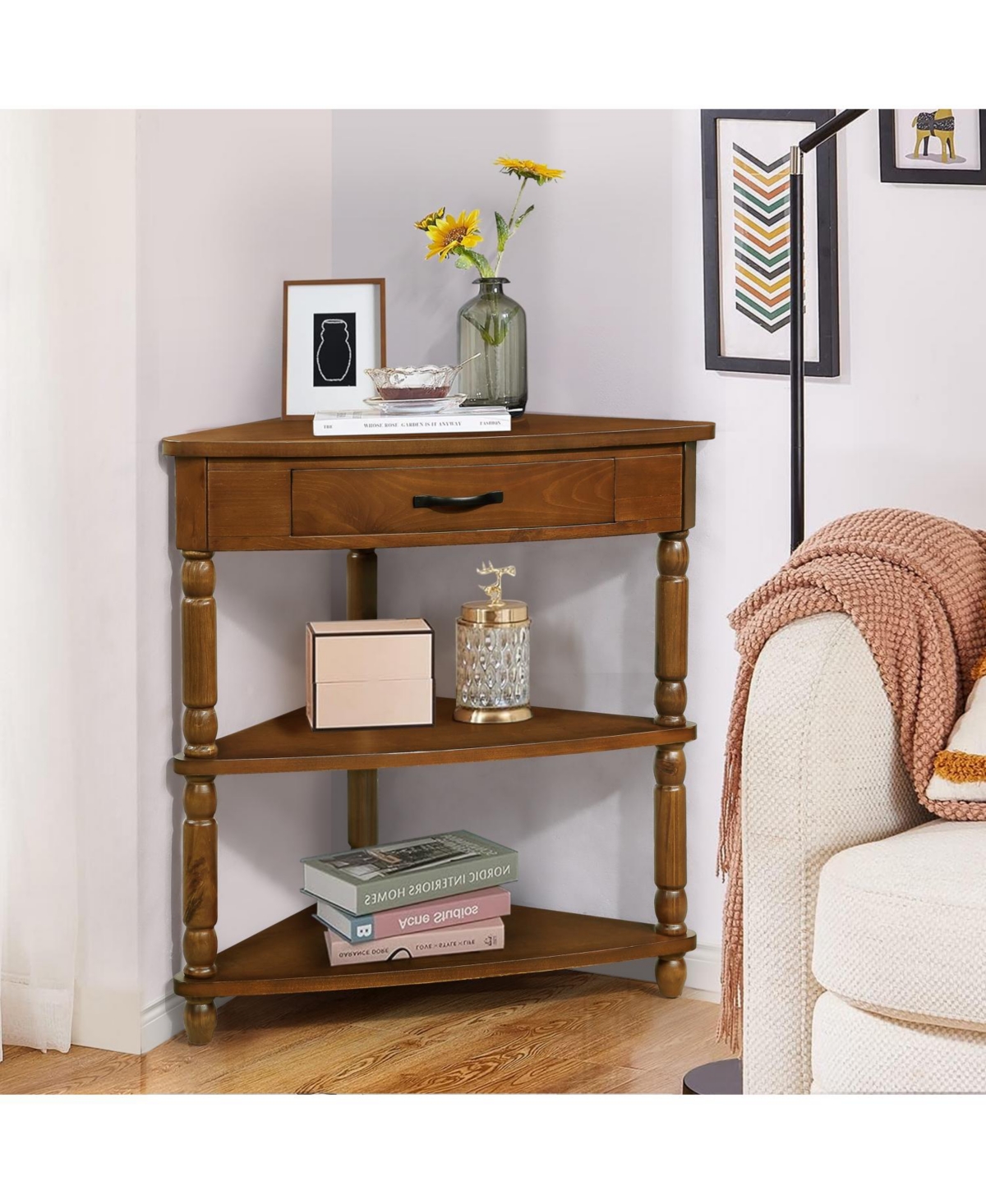 Click here for Streamdale 3-tier Wood Corner Table  Brown - Brown prices