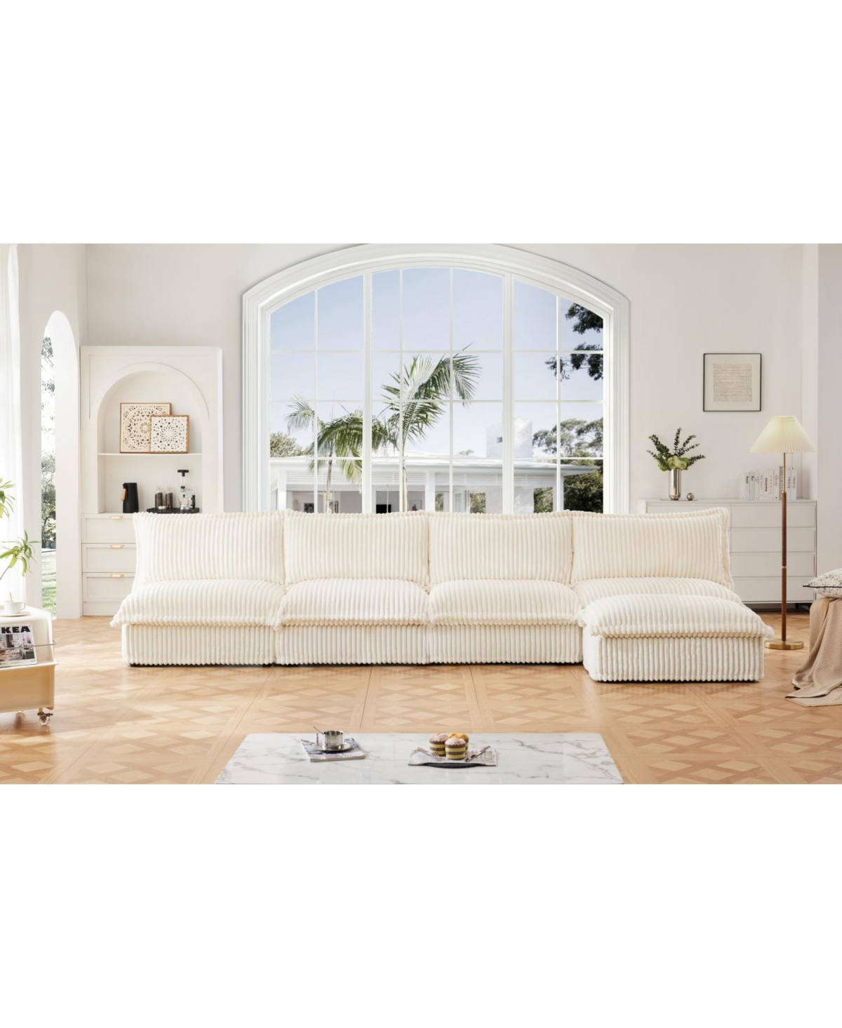 Click here for Cream Corduroy Modular Armless Sectional Sofa with... prices