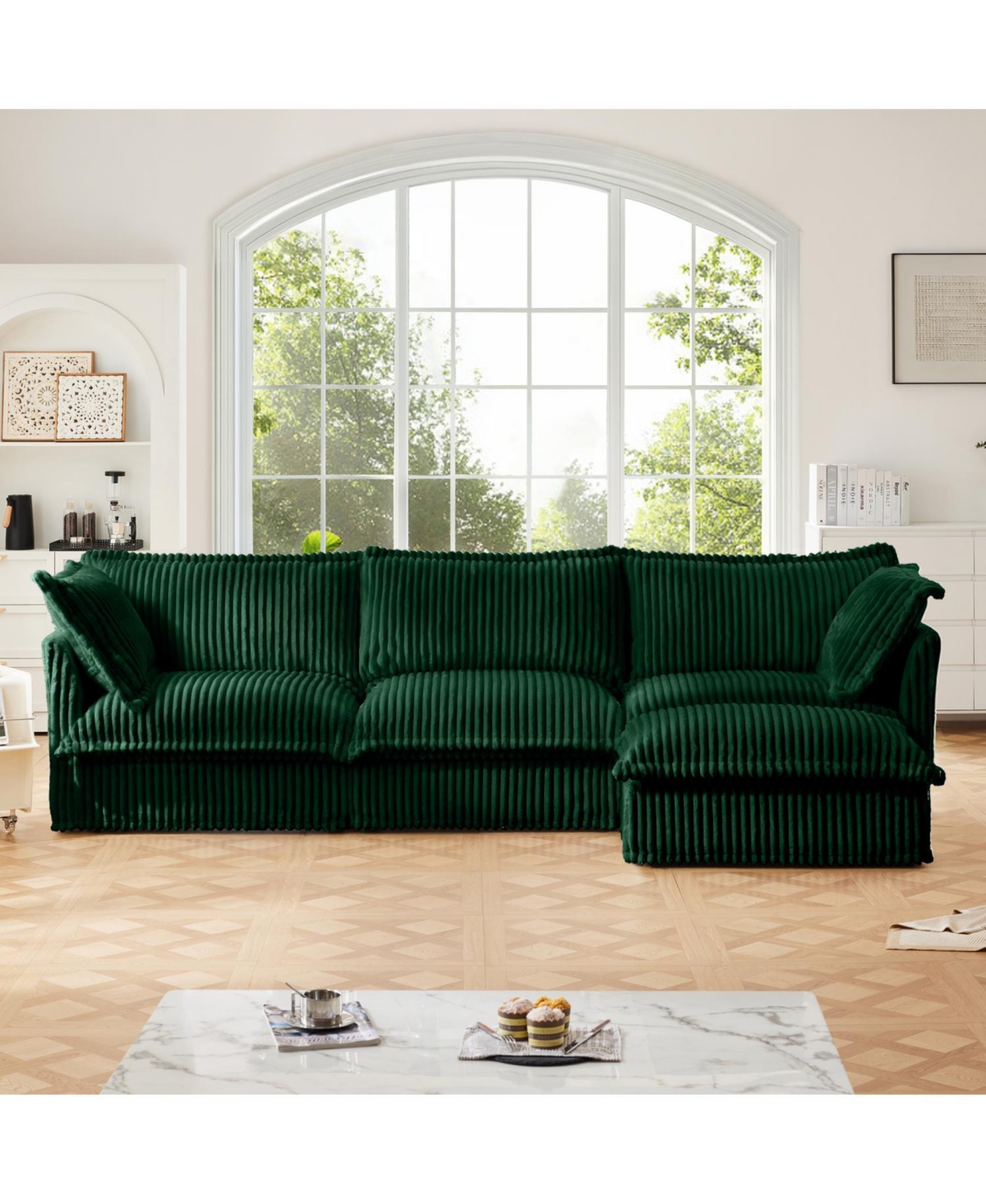 Click here for Streamdale L-Shaped Green Corduroy Sectional Sofa... prices