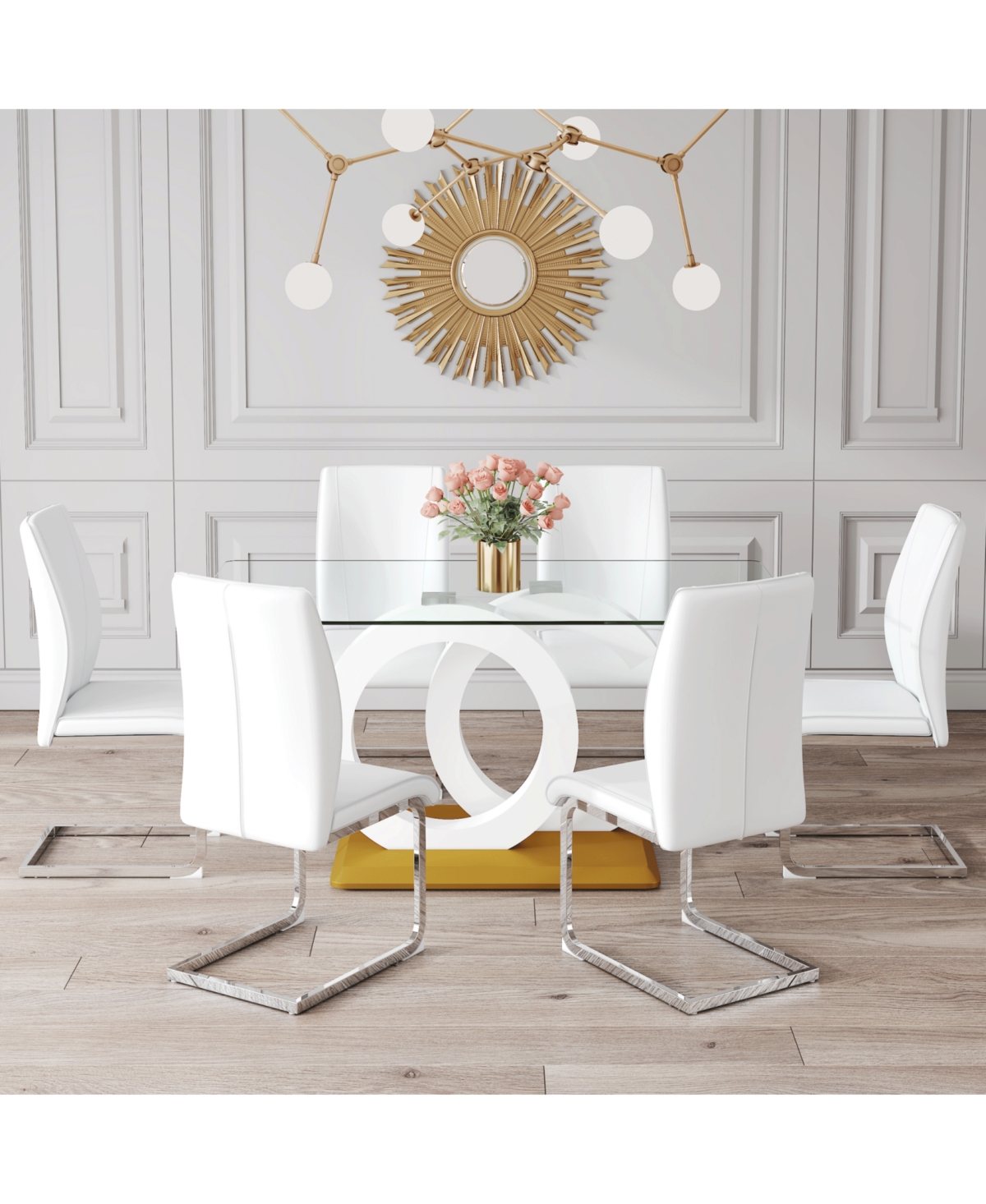 Click here for Silver-Legged Tempered Glass Dining Set with 6 Whi... prices