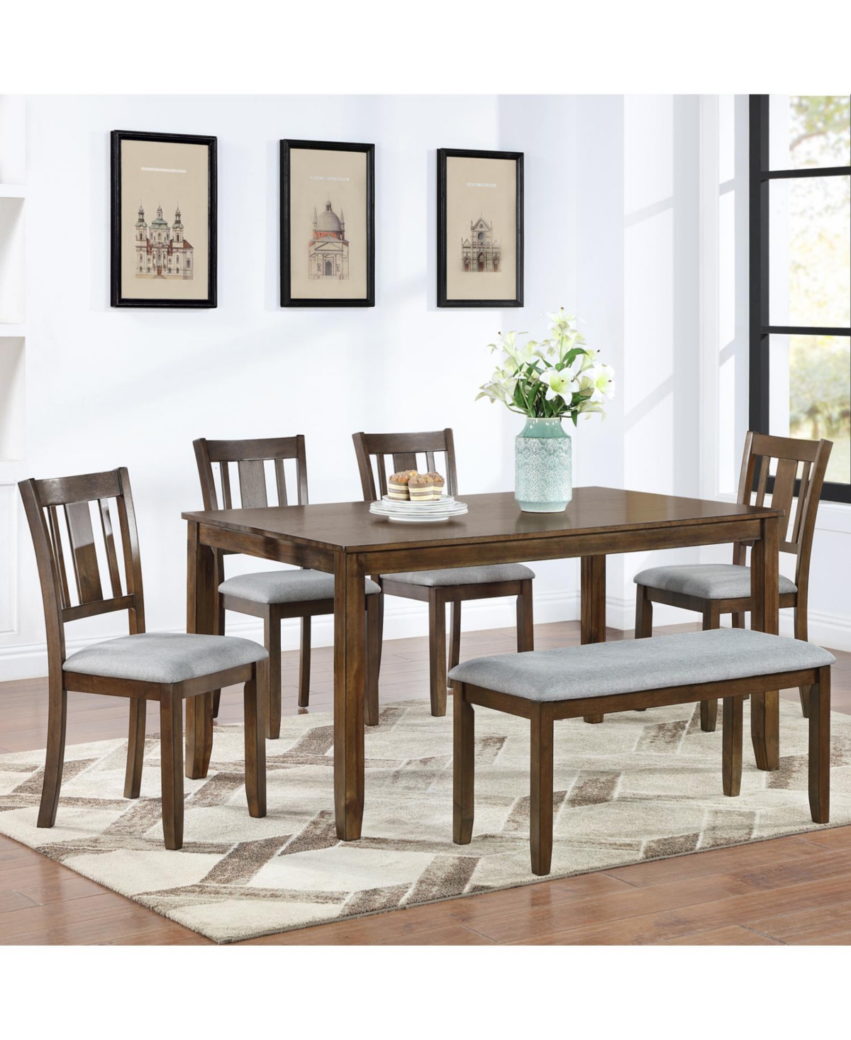 Click here for Streamdale 6-Piece Walnut Dining Set Table  4 Chai... prices