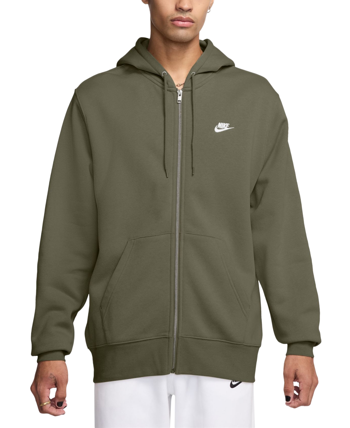 Click here for Nike Mens Full-Zip Fleece Hoodie - Medium Olive/Wh... prices