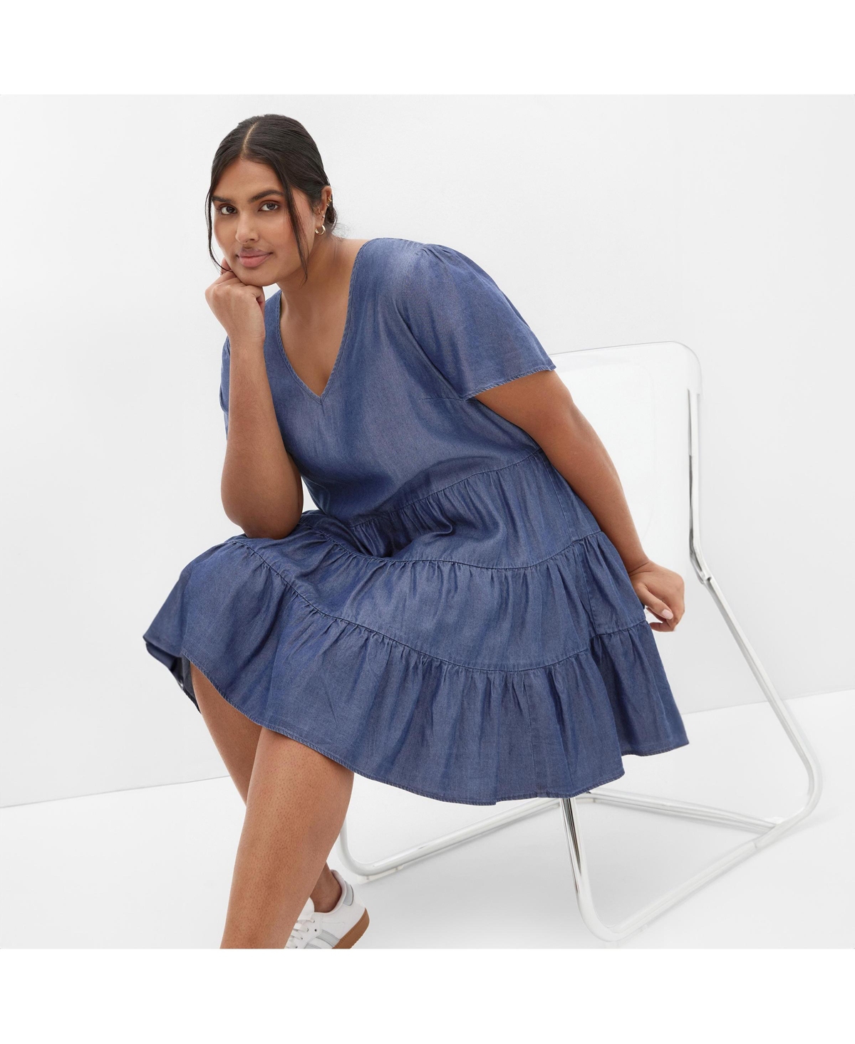 Click here for City Chic Plus Size Denim Tier Dress - Dark denim prices