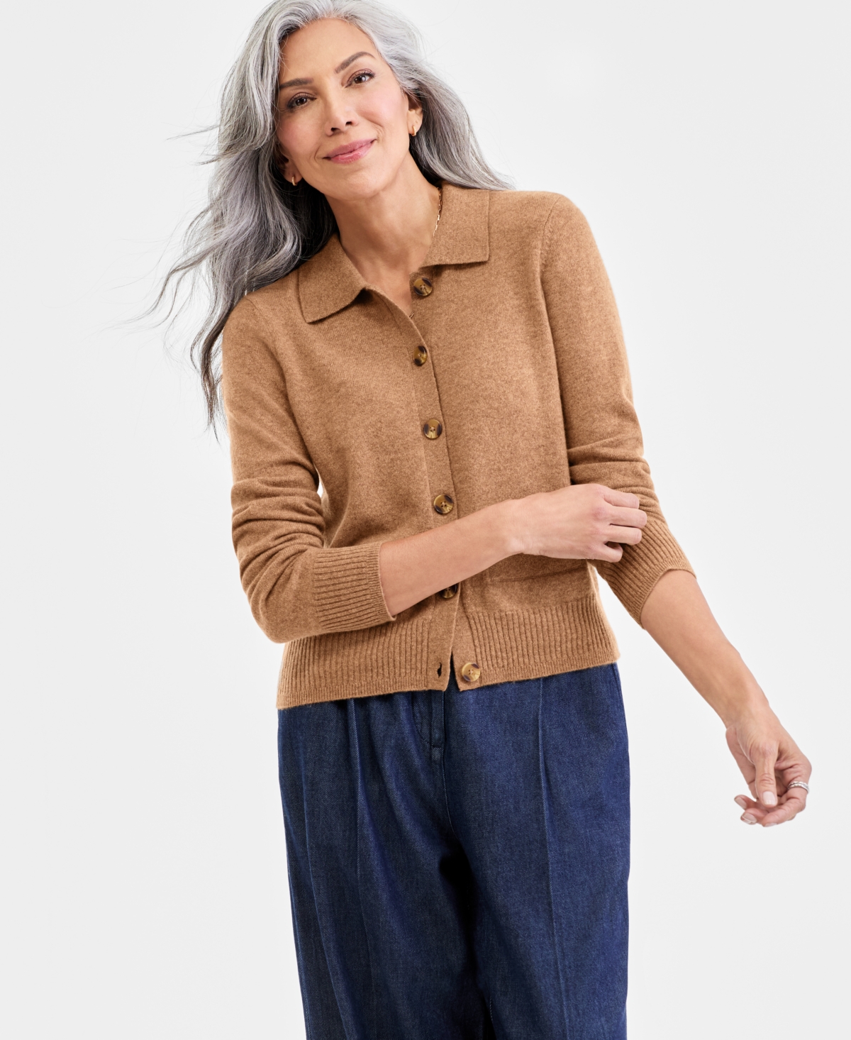 Click here for Charter Club Womens 100 Cashmere Collared Shrunken... prices