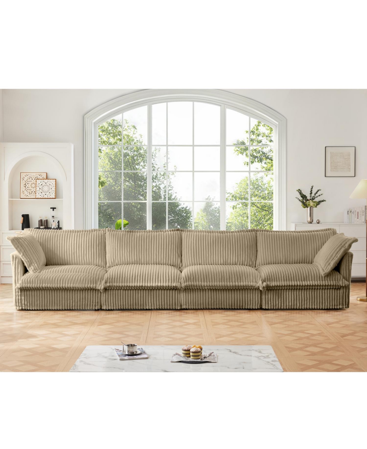 Click here for Streamdale Camel Corduroy Slipcovered 4-Seater Sof... prices