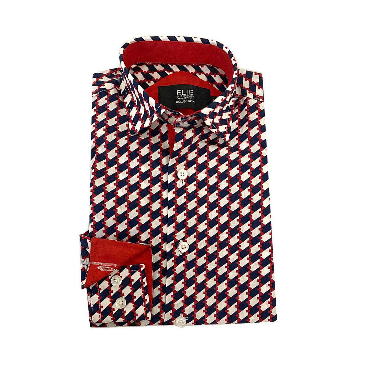 Click here for Elie Balleh Little Boys Red Geometric Red Slim Fit... prices