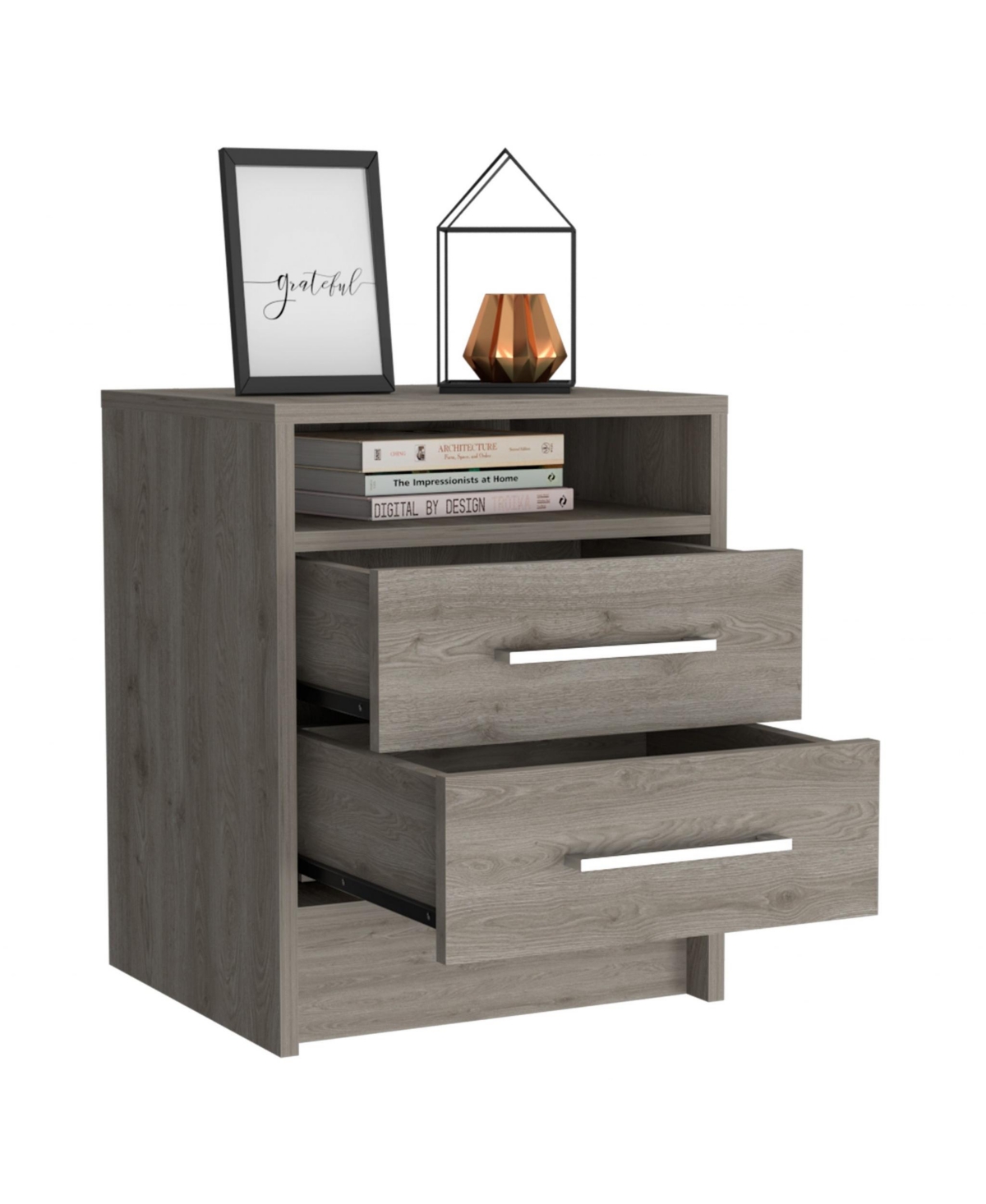 Click here for Modern Nightstand with Open Shelf and 2 Drawers &#... prices