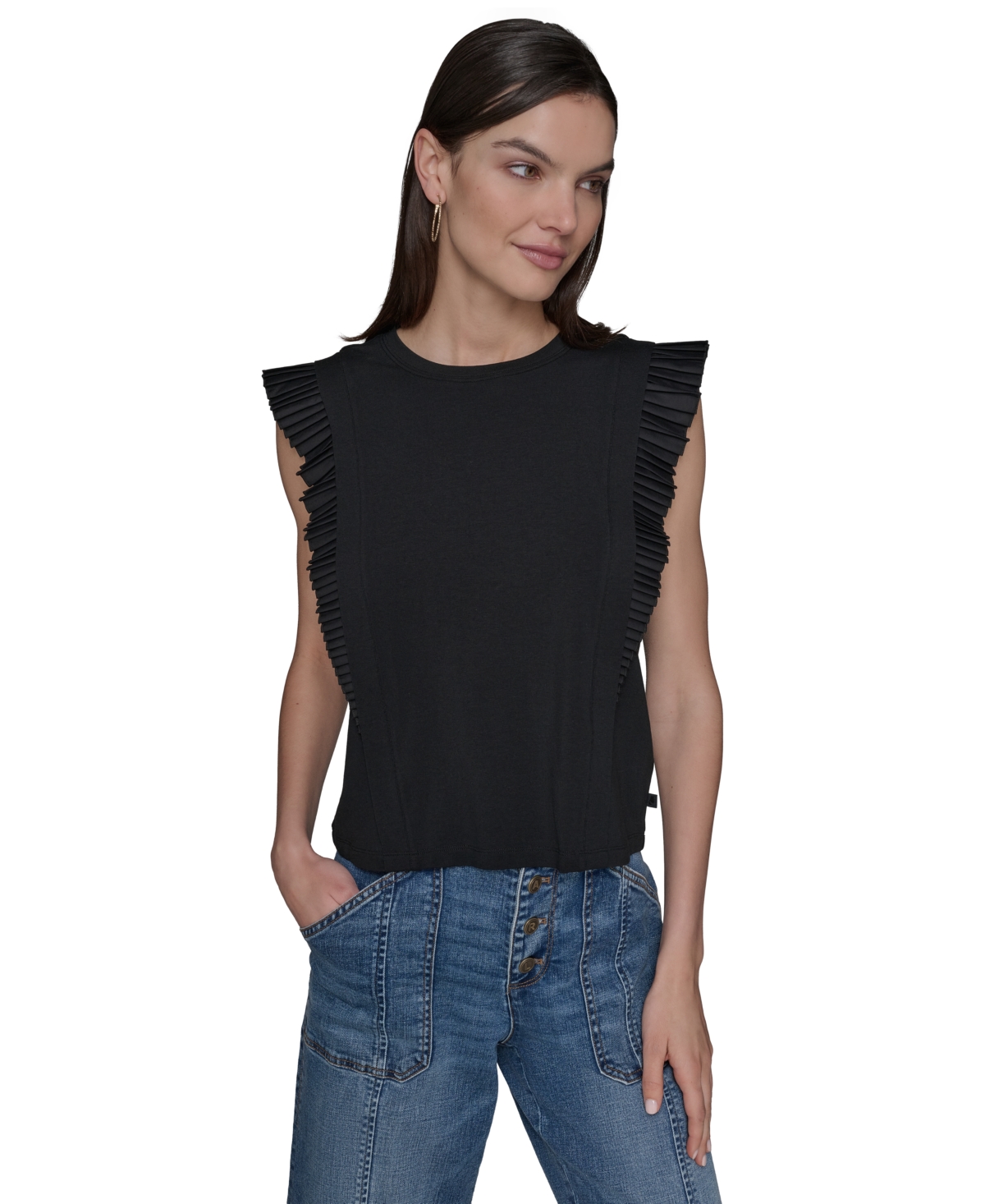Click here for Karl Lagerfeld Paris Womens Ruffle-Sleeve Knit Top... prices