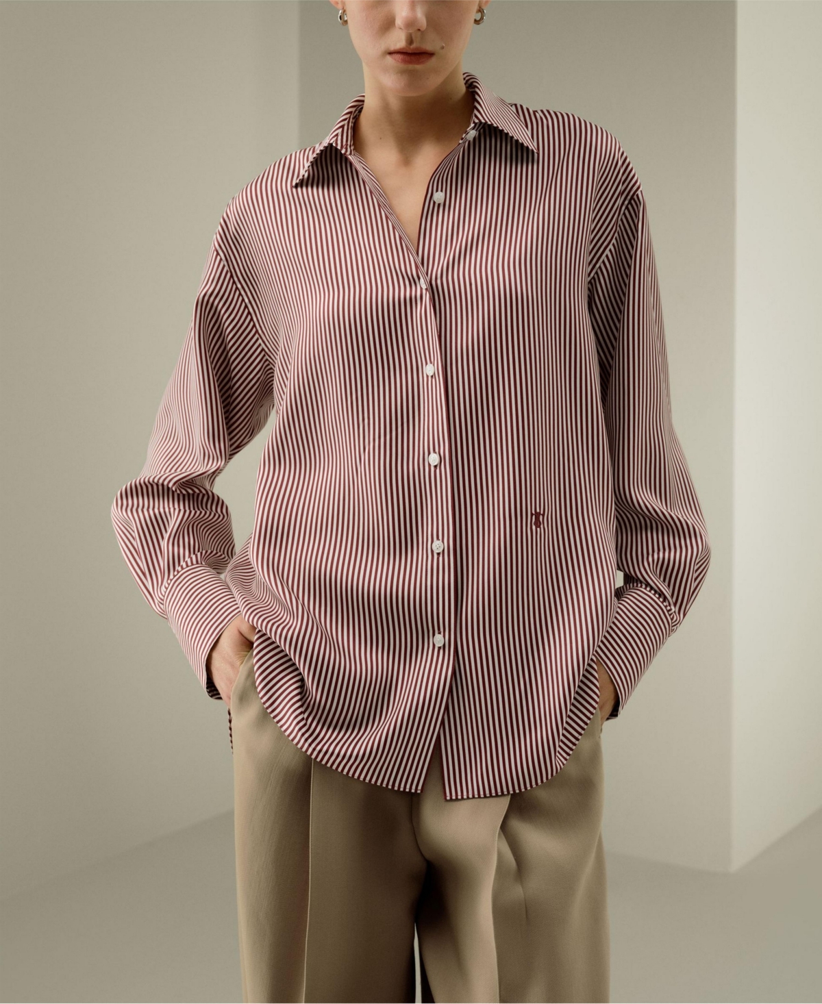 Click here for Lilysilk Womens Ancora Red Oversized Striped Shirt... prices