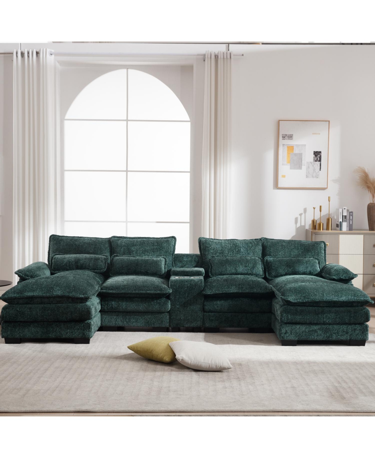 Click here for Modern U-Shaped Sofa with Console and Amenities -... prices