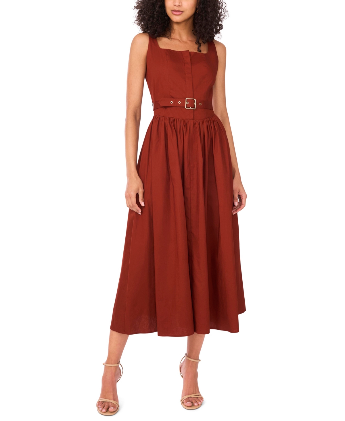Click here for 1.state Womens Square-Neck Sleeveless Belted Midi... prices