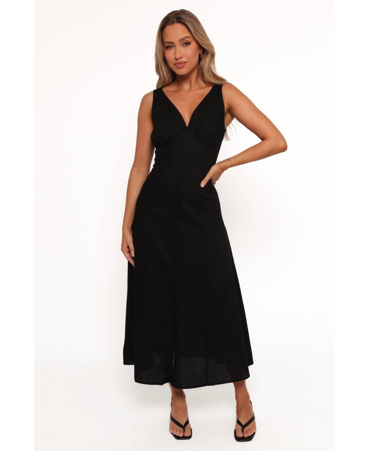 Click here for Petal and Pup Barbara Midi Button Down Dress - Bla... prices