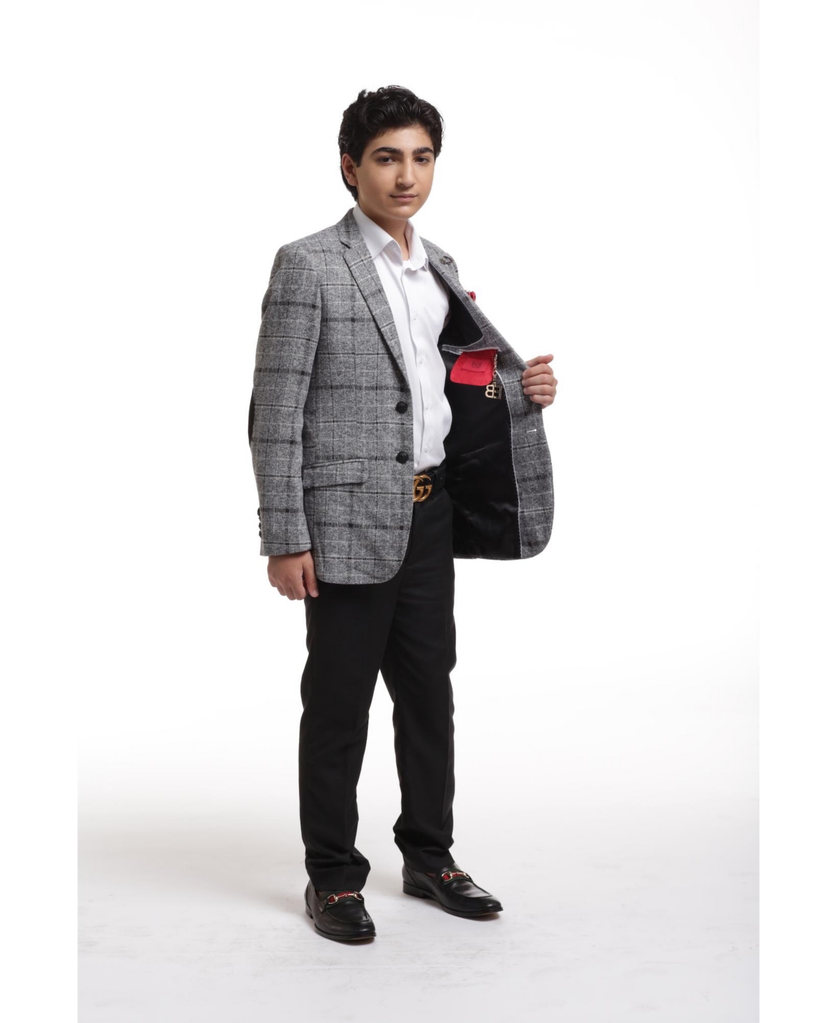Click here for Elie Balleh Boys Wine Slim Fit Wool Checkered Blaz... prices