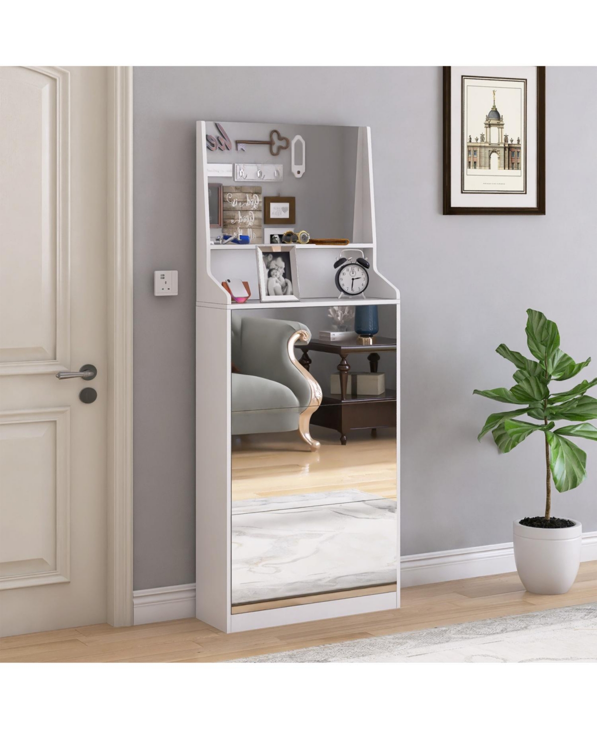 Click here for Streamdale 3-Mirror White Shoe Cabinet for Entrywa... prices