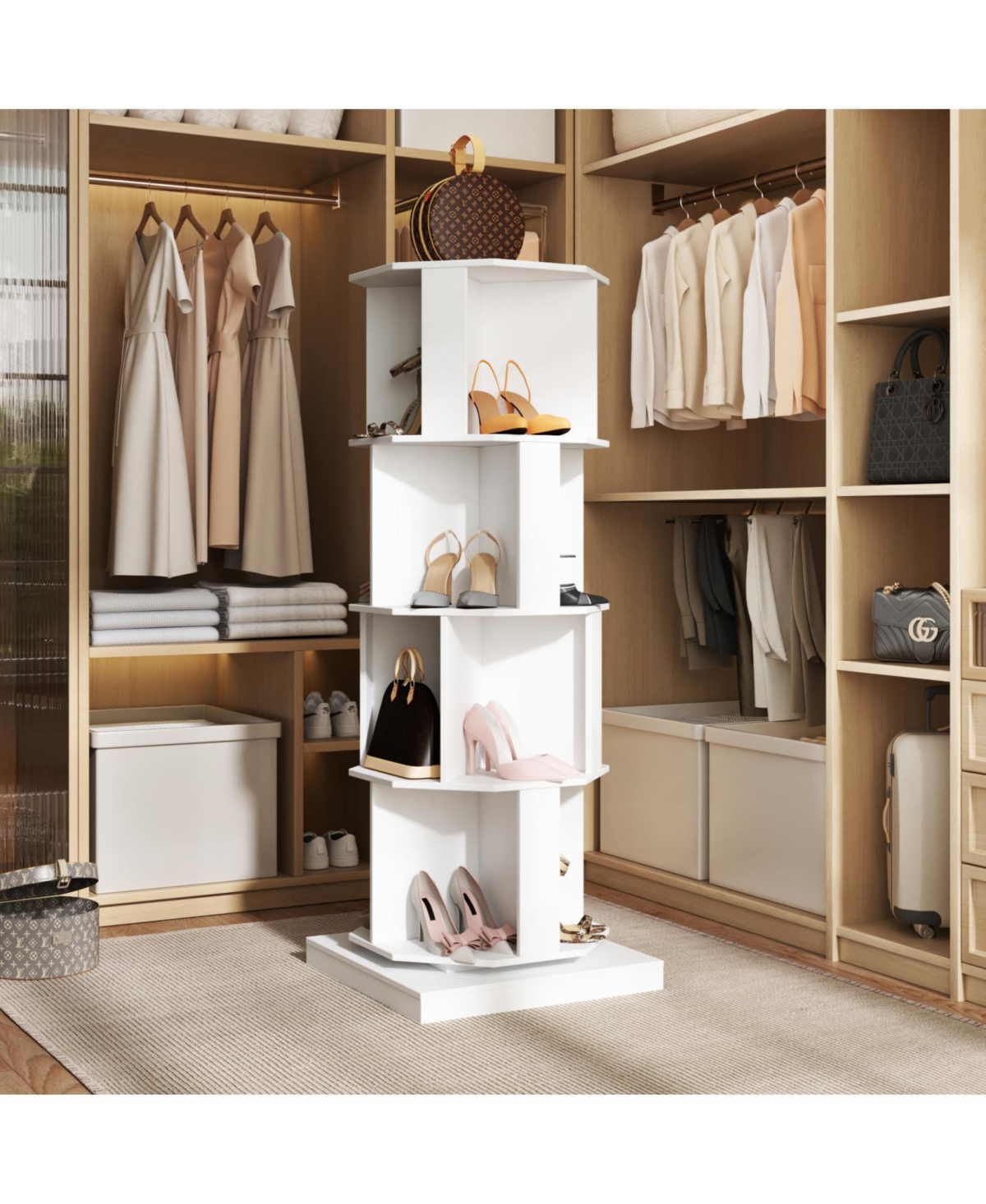 Click here for 4-Tier Rotating Bookshelf: Space-Saving Storage Di... prices