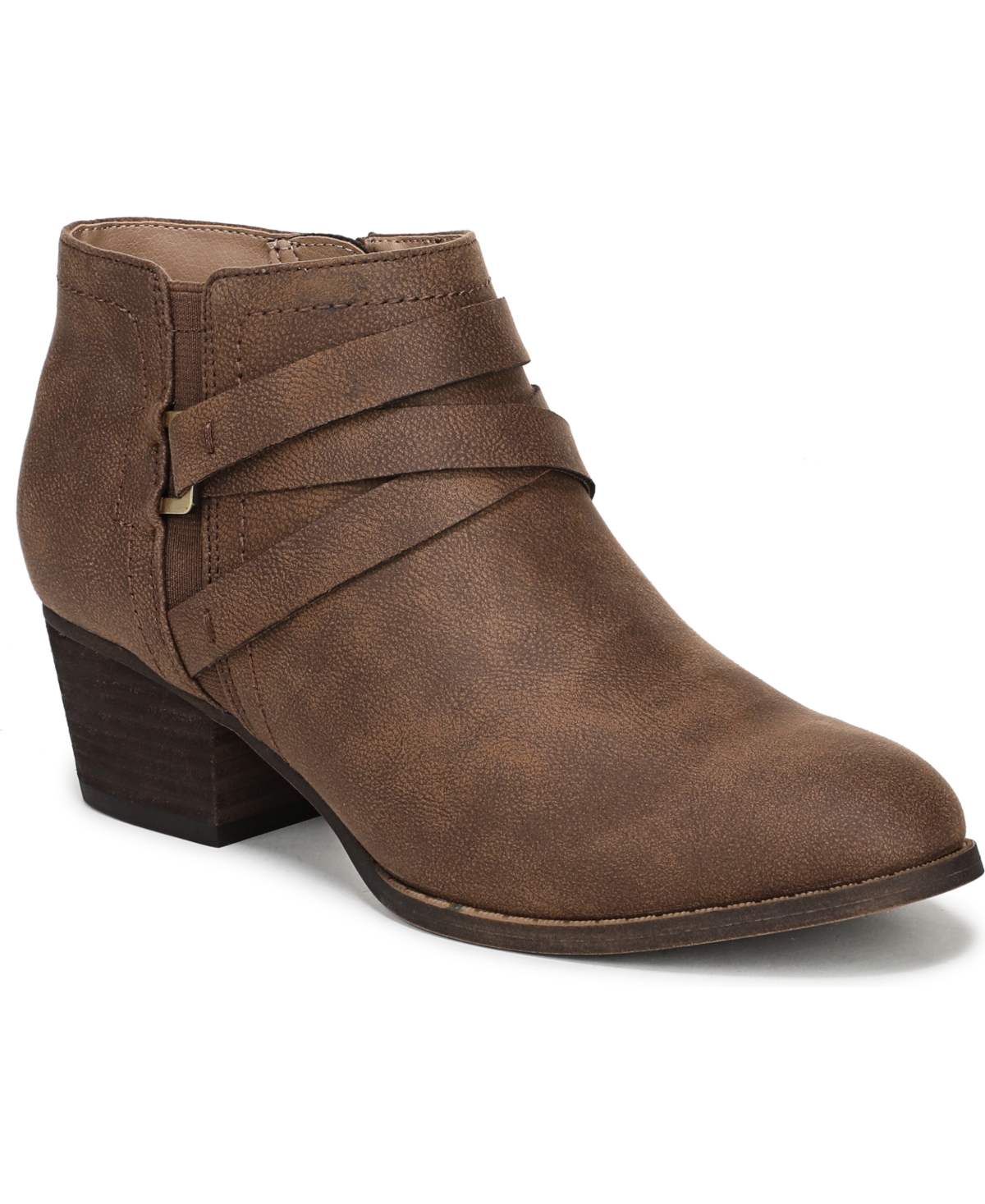LifeStride Womens Bryce Zip Round Toe Block Heel Short Boots - Brown Tumbled Faux Leather