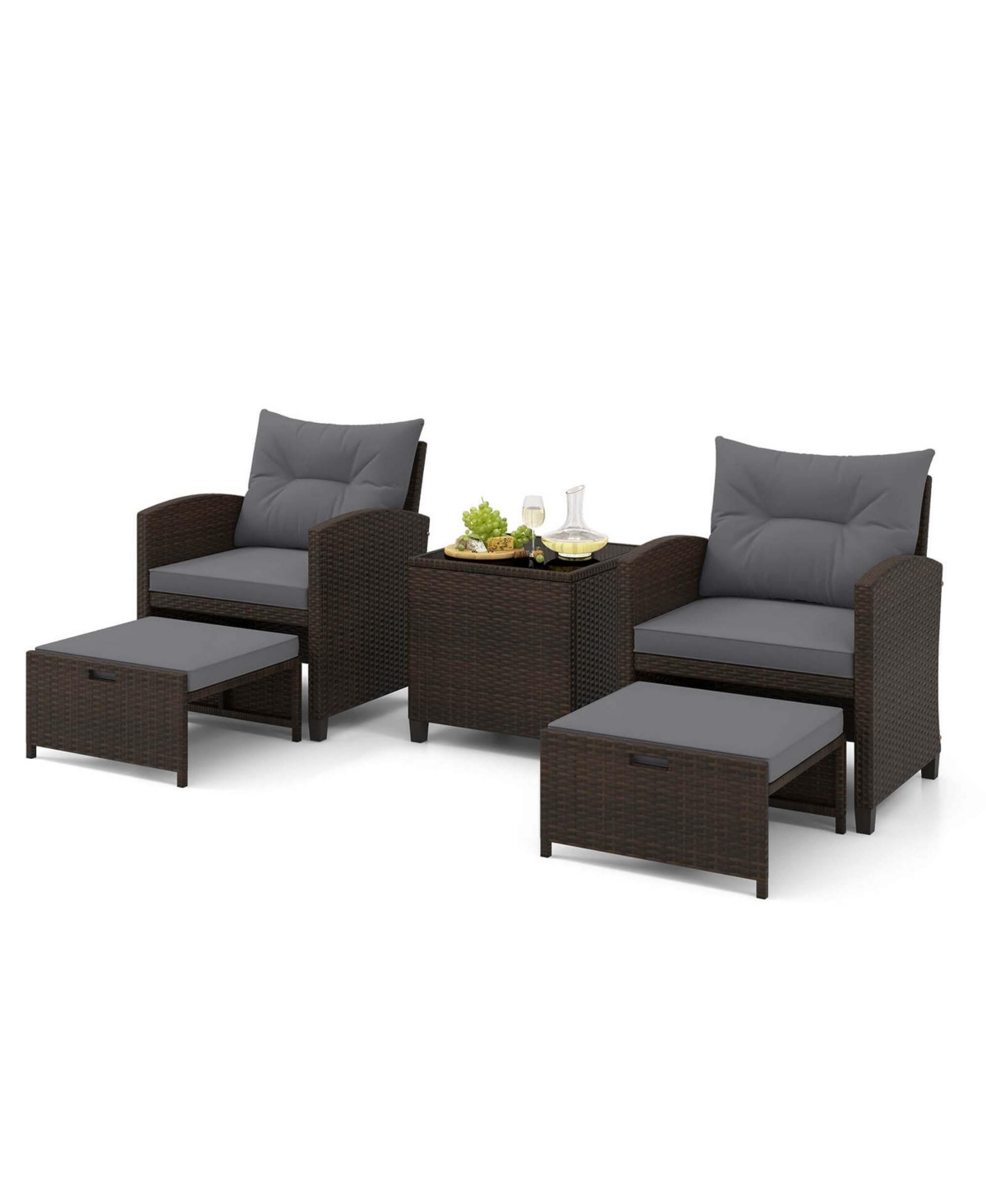 Click here for 5 Piece Patio Rattan Furniture with 2 Ottomans & T... prices