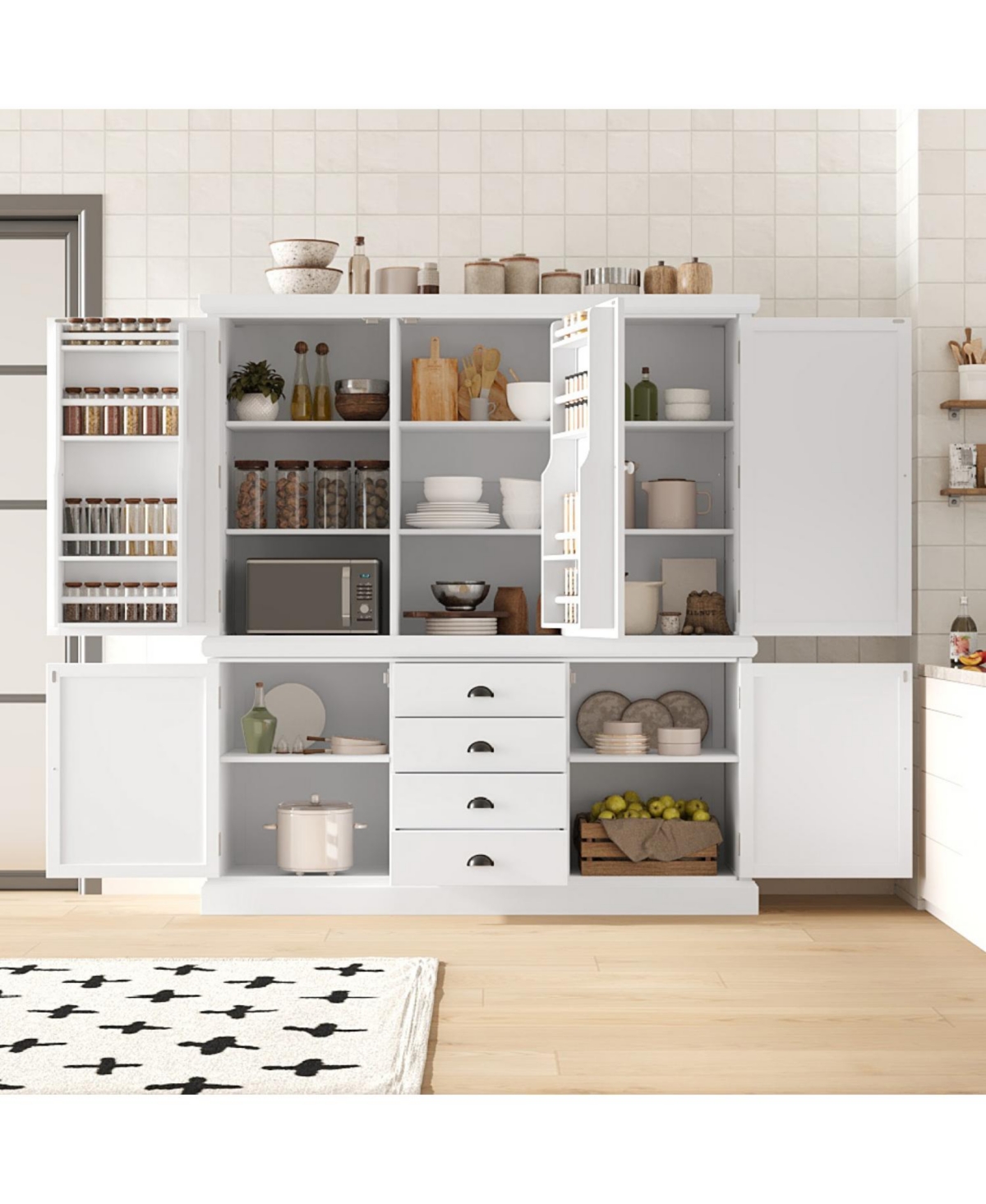 Click here for 73" Wooden Kitchen Pantry Cabinet - White prices