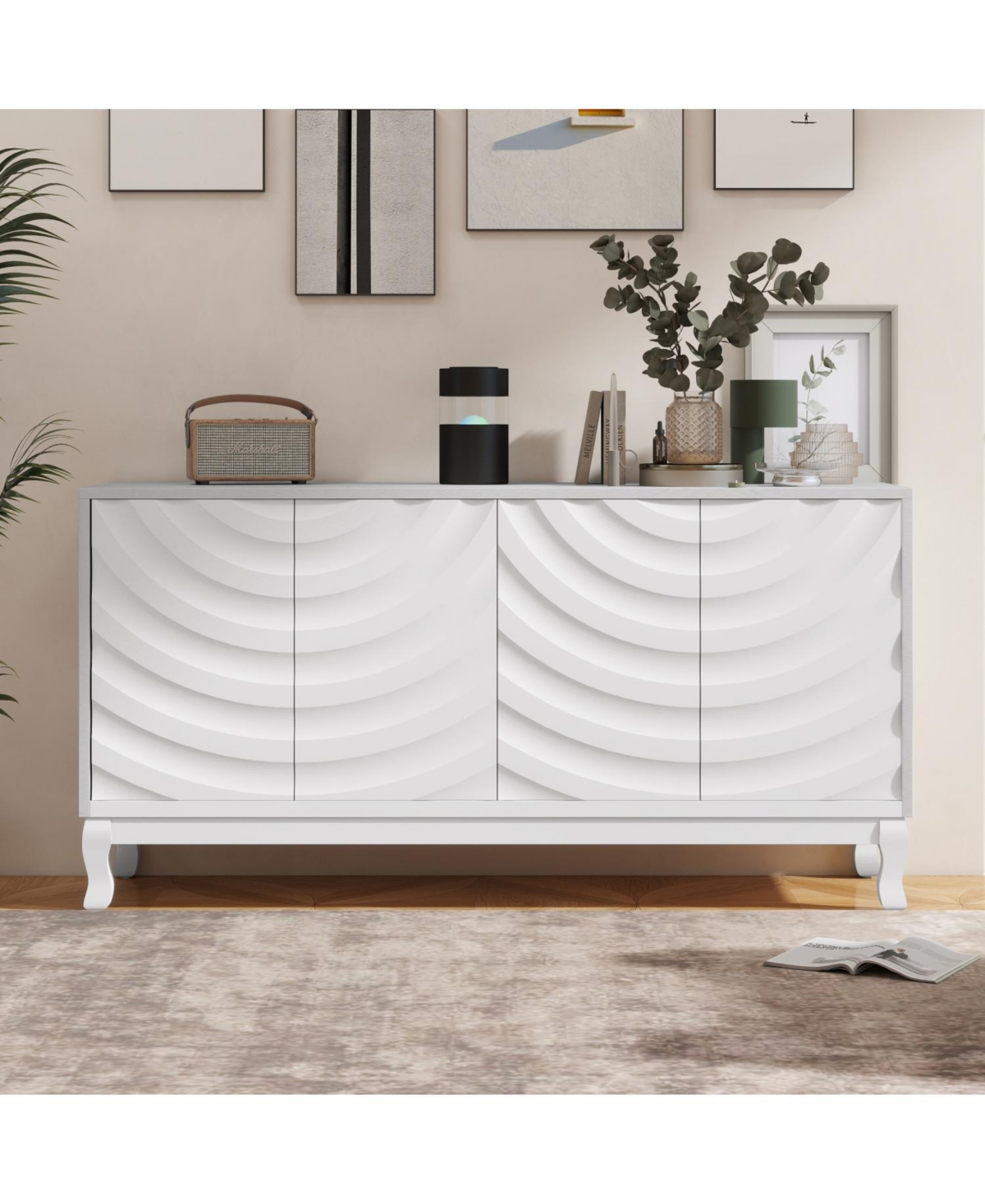 Click here for White Sideboard with Wavy Doors & Arched Groove De... prices