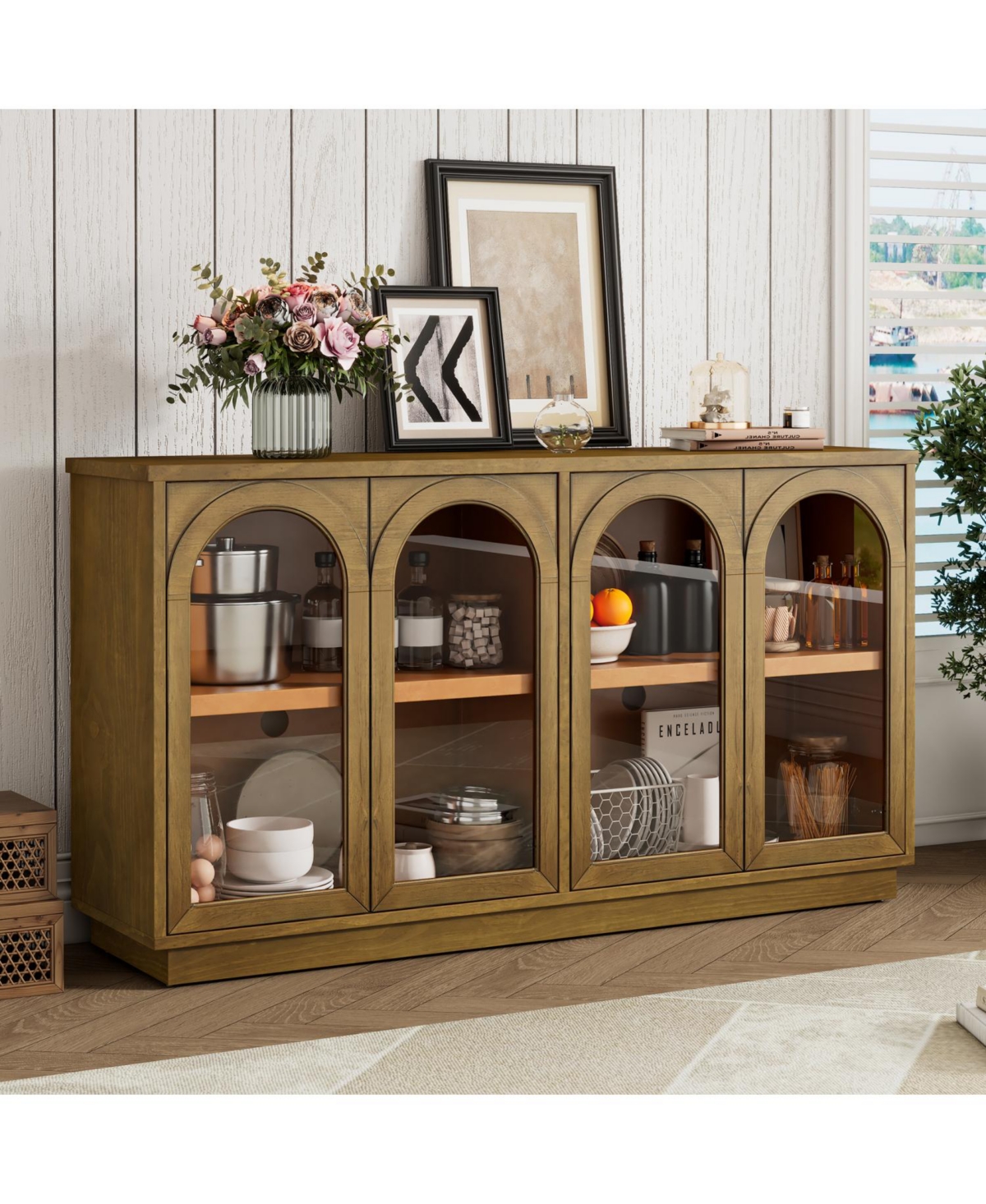 Click here for Large Storage Buffet Cabinet with Glass Doors (Pin... prices