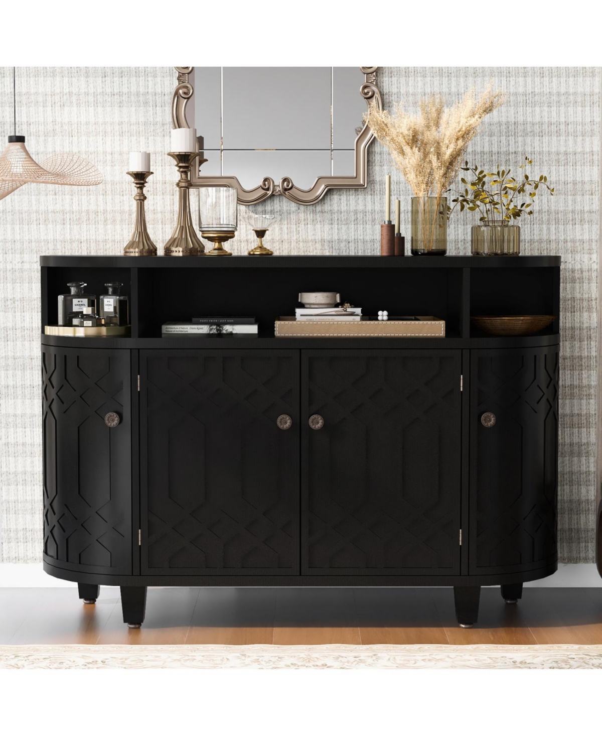 Click here for Curved Wood Storage Cabinet - 4 Doors  Adjustable... prices