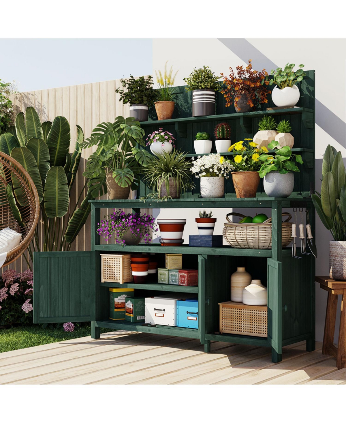 Click here for Forest Potting Bench with Hutch - Green prices