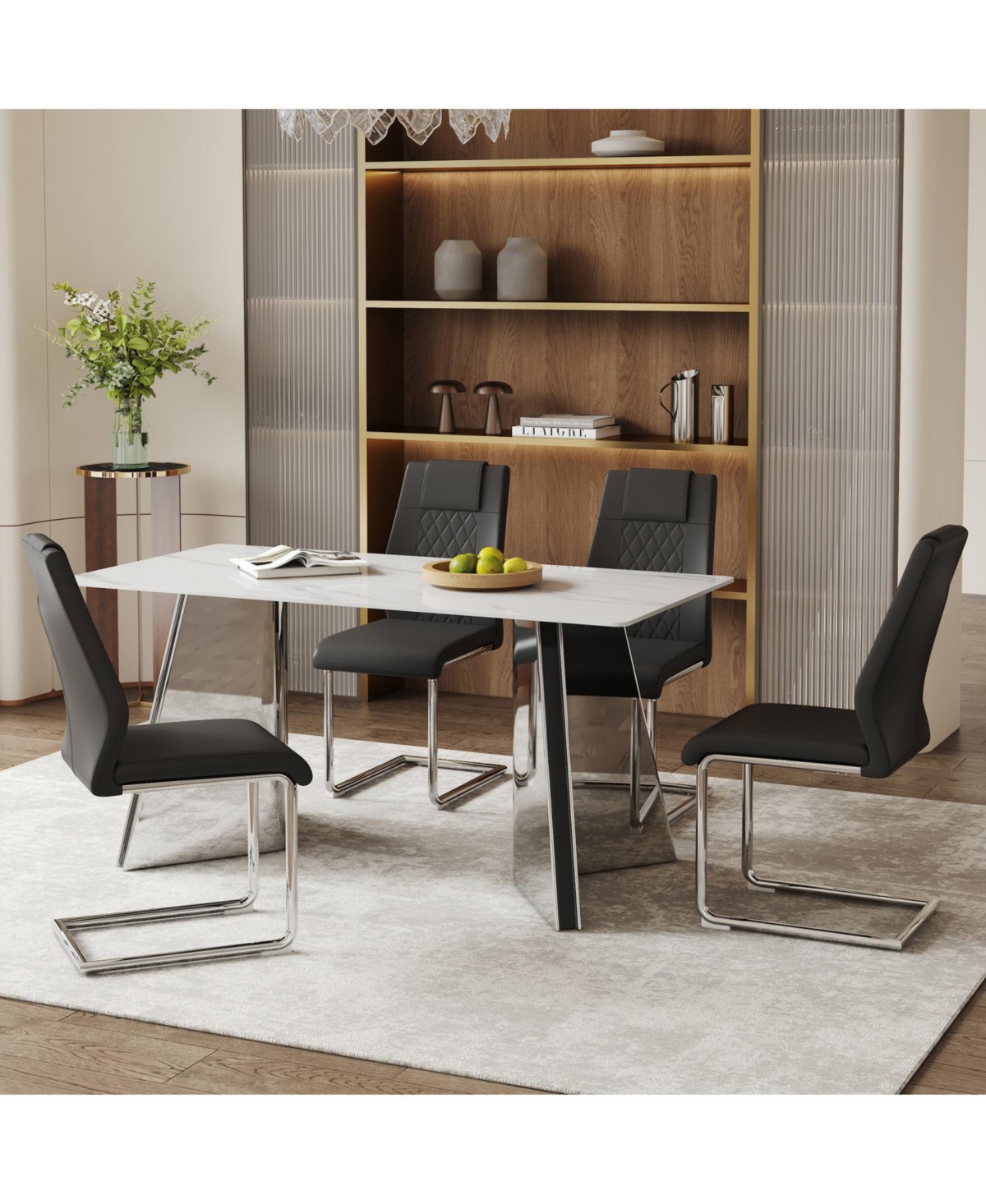 Click here for Streamdale Snow Mountain Table & 4 Black Pu Chairs... prices