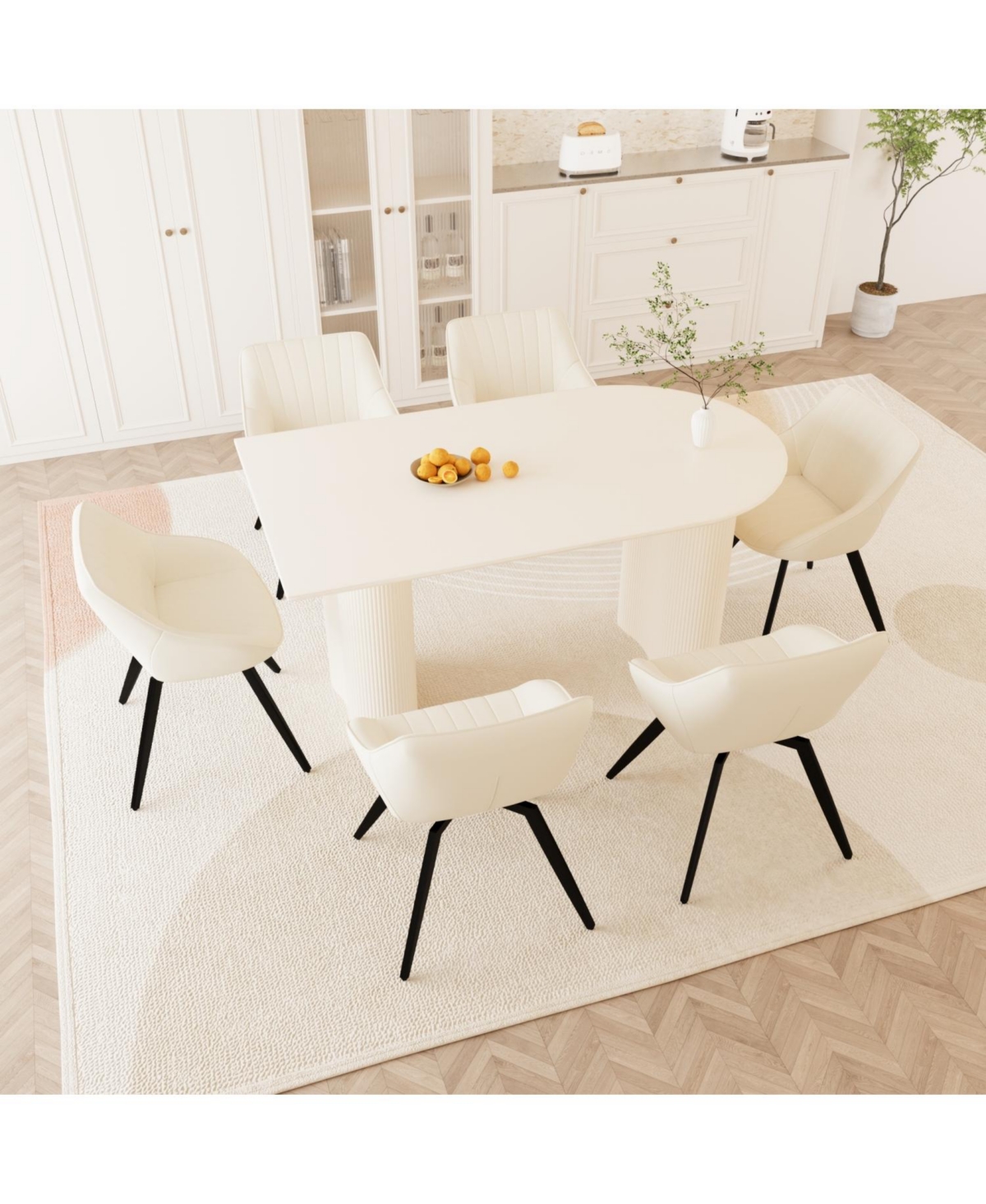 Click here for 63" Cream Dining Table & Beige Chair Set (6 B... prices