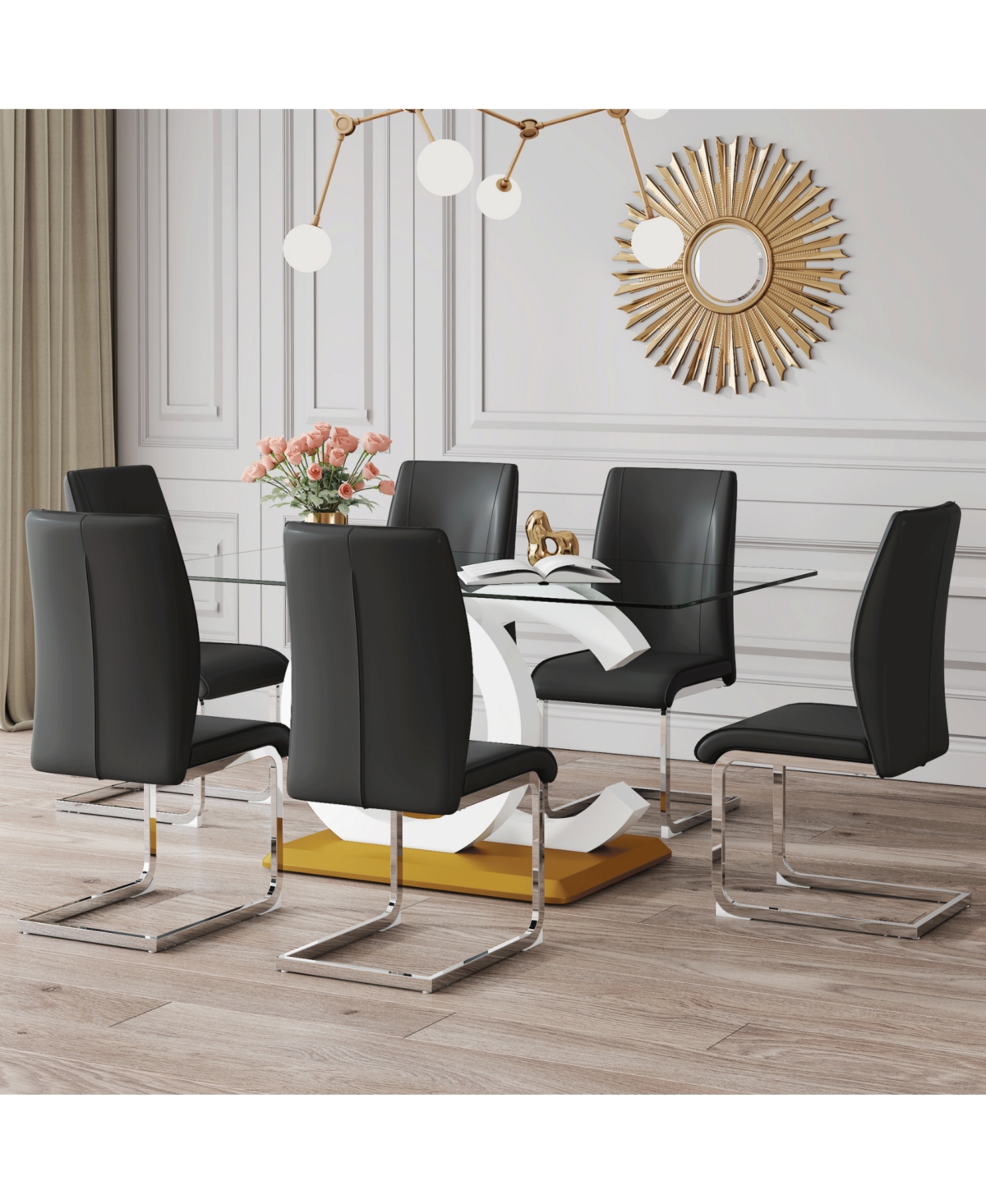 Click here for Luxury Glass Dining Set with 6 Pu Chairs - Black s... prices