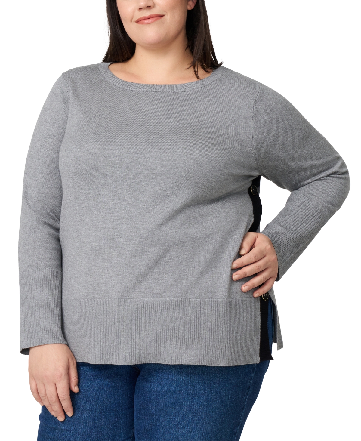 Click here for Melissa Paige Plus Size Side-Button Tunic Sweater... prices