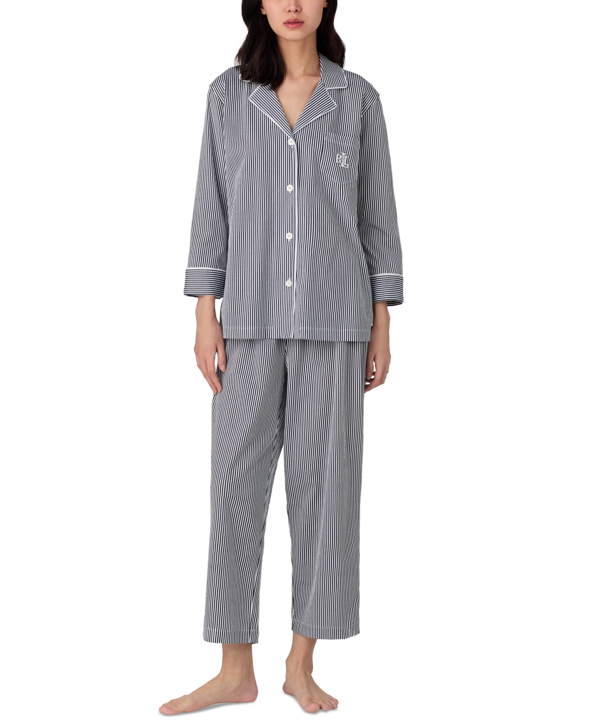 Click here for Lauren Ralph Lauren Womens 3/4 Sleeve Cotton Notch... prices