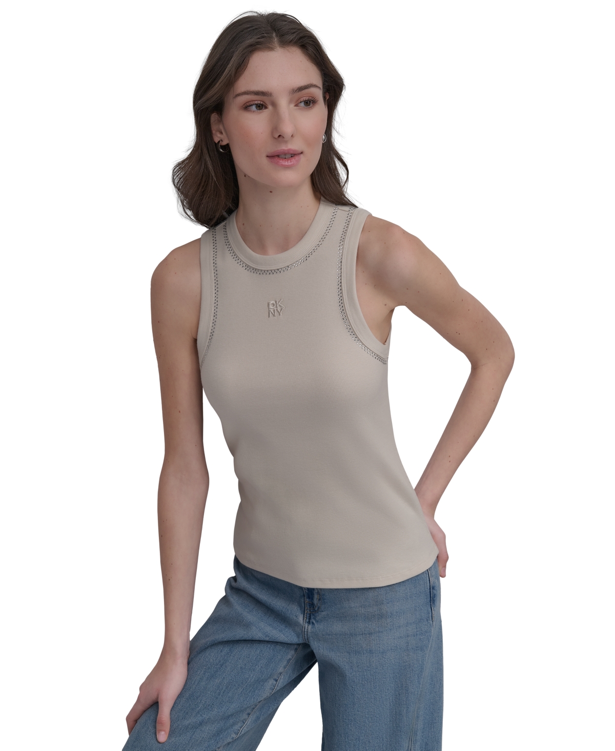 Click here for Dkny Jeans Womens Studded Crewneck Tank - Light Ci... prices