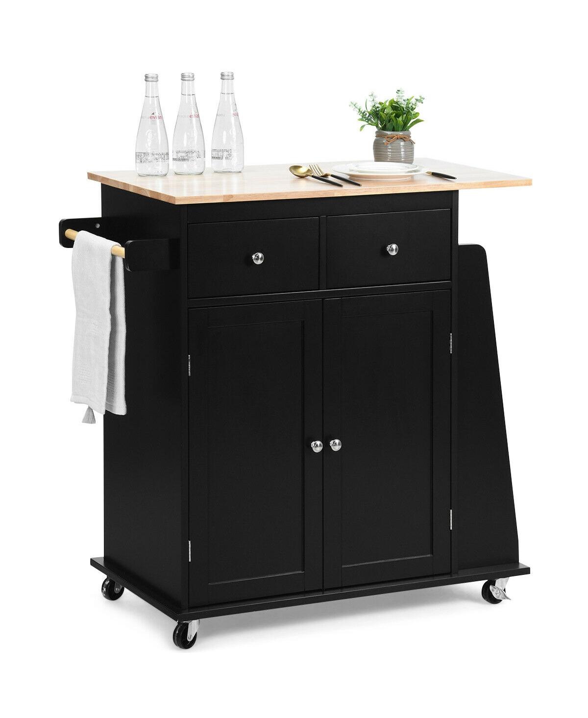 Click here for Rubber Wood Countertop Rolling Kitchen Island Cart... prices