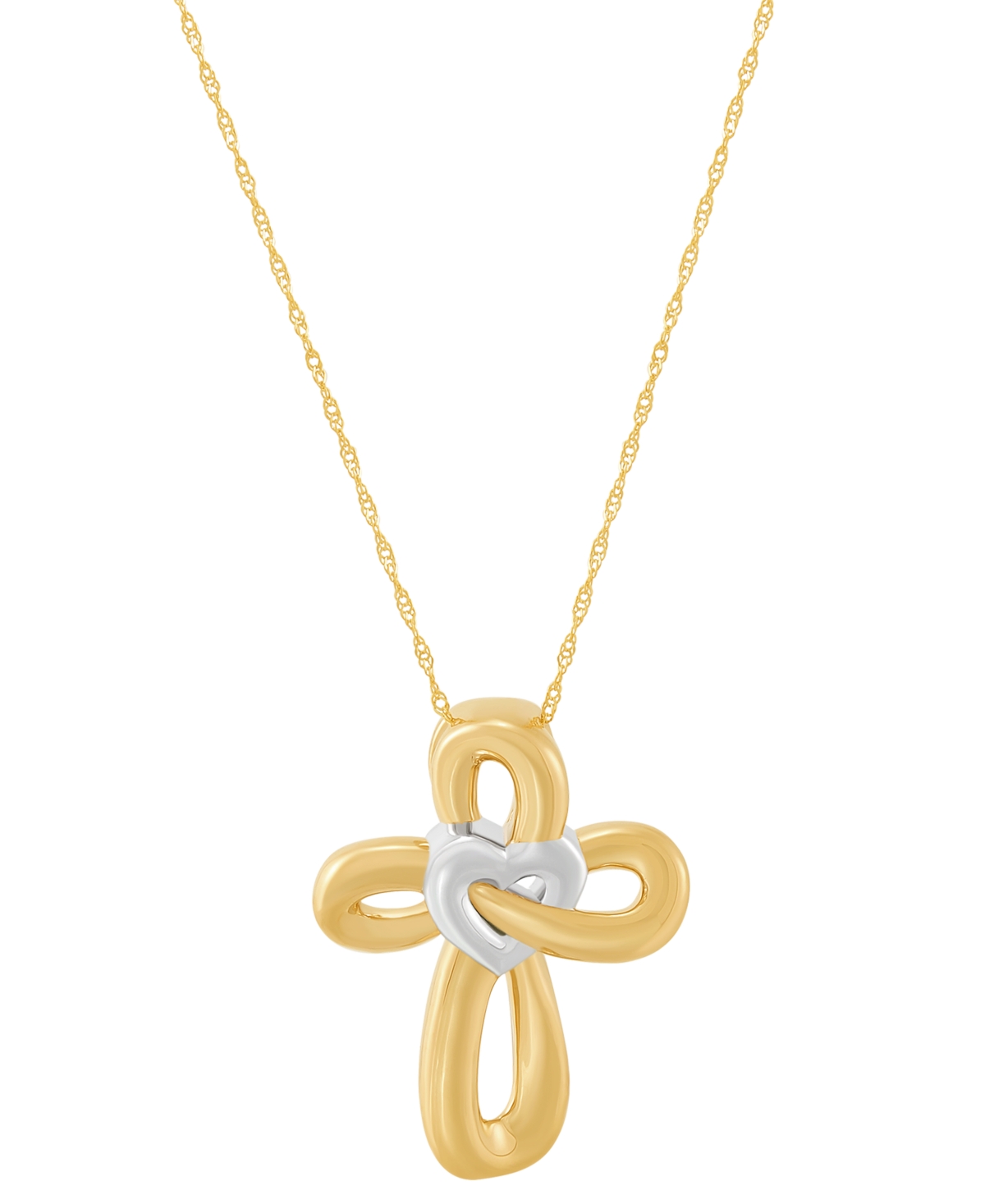 Click here for Two-Tone Polished Heart & Cross Curvy 18 Pendant N... prices