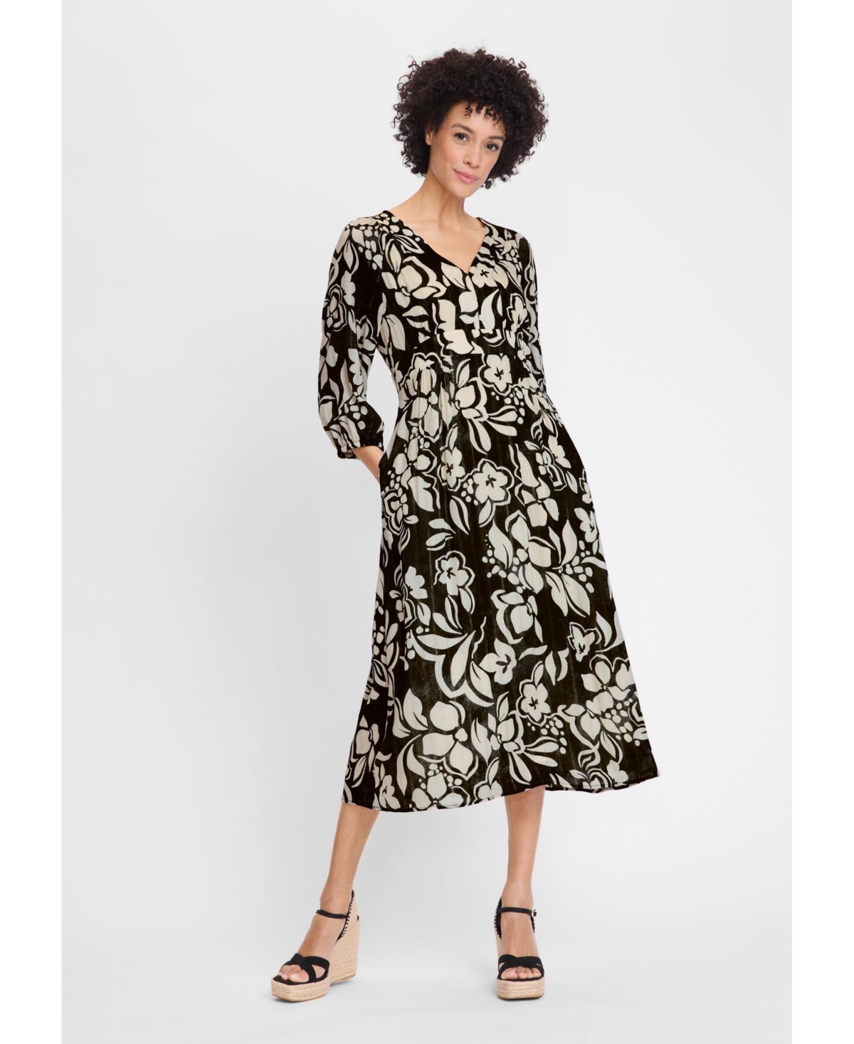 Click here for Olsen Womens Floral Empire Dress - Black prices