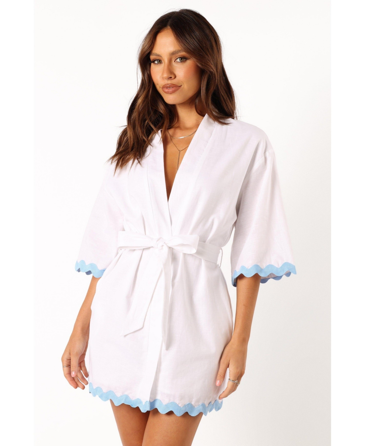 Click here for Petal and Pup Womens Harry Mini Dress - White blue prices