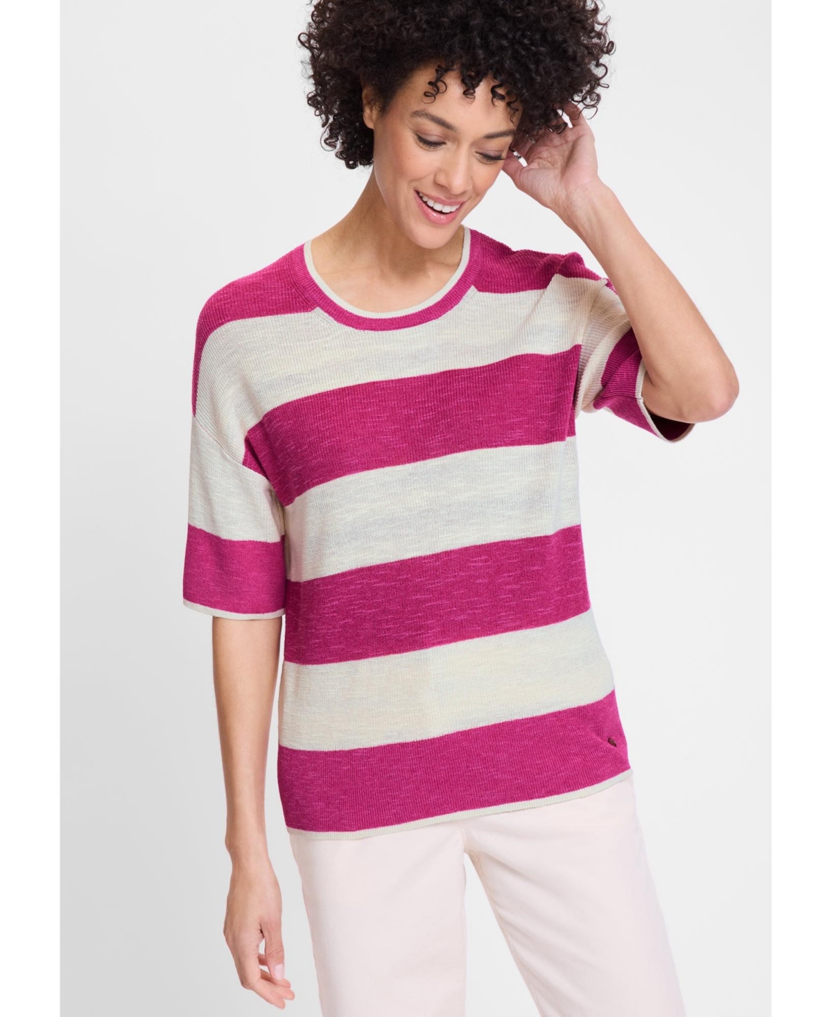 Click here for Olsen Womens Cotton Blend Striped Pullover - Viole... prices