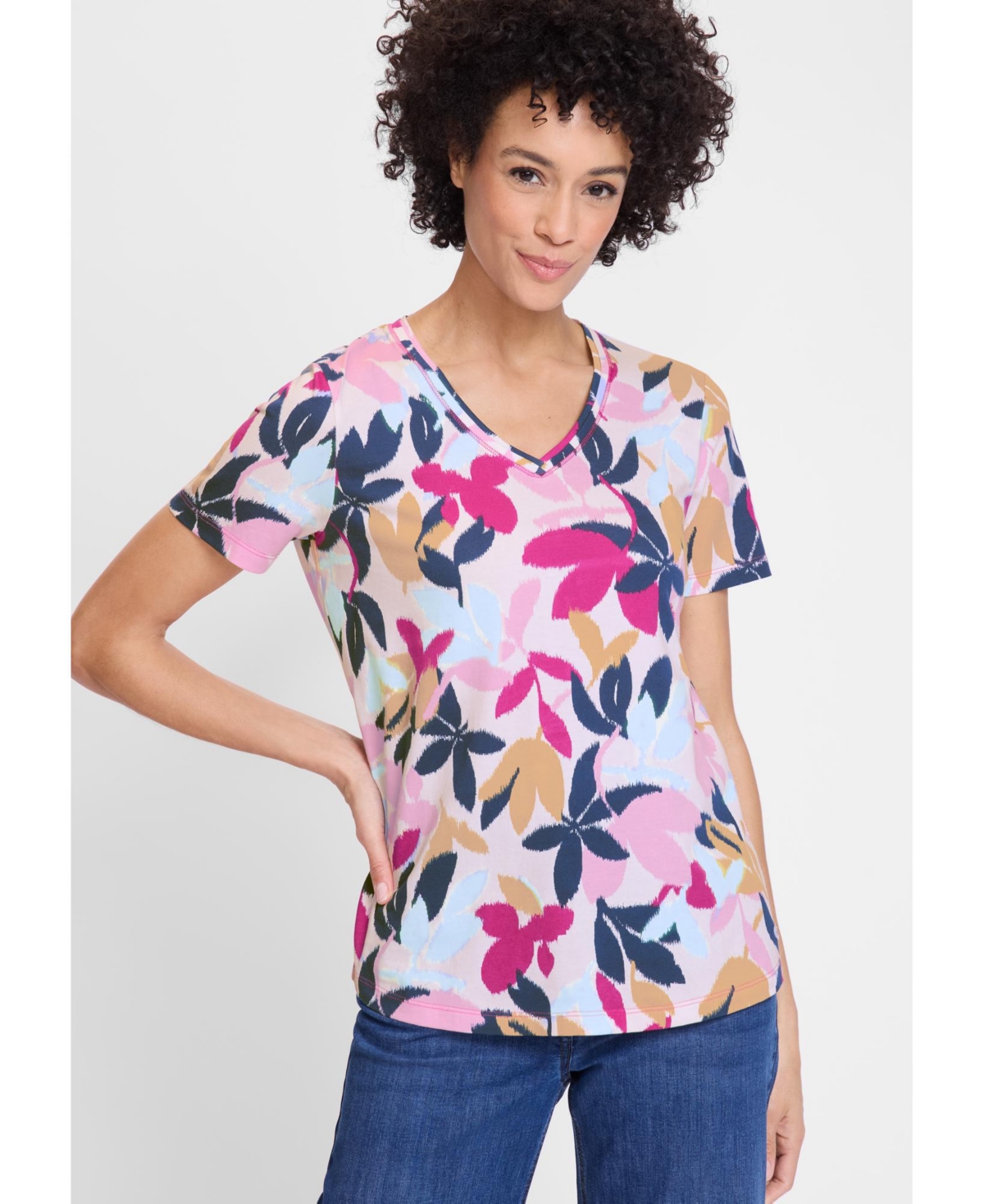 Click here for Olsen Womens Leaf Print T-Shirt - Violet prices