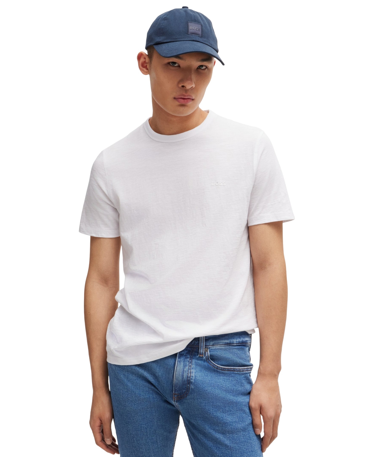 Click here for Boss by Hugo Boss Mens Slub-Cotton Logo Detail T-S... prices